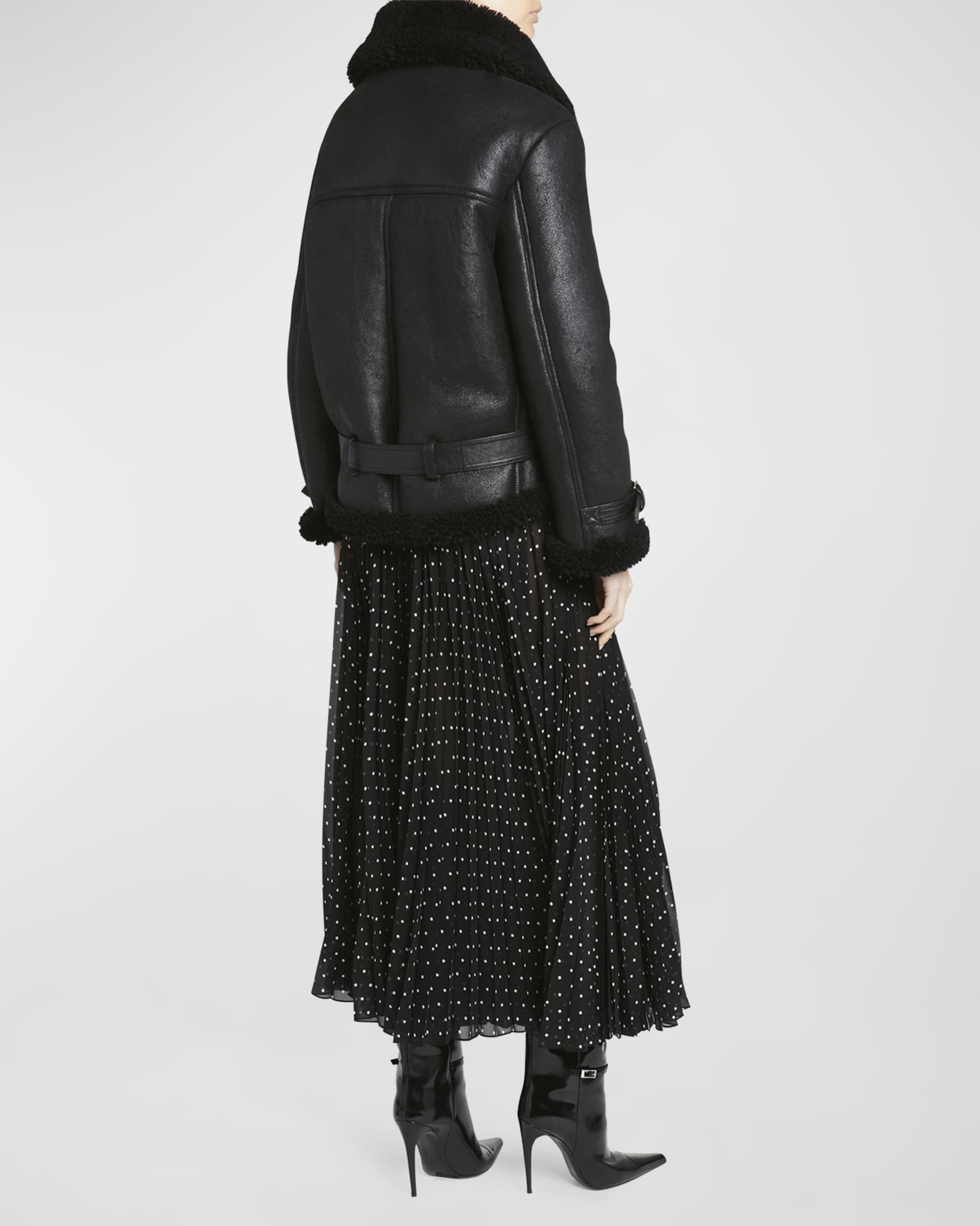 Saint Laurent Bombardier Belted Sheep Shearling Aviator Jacket | Neiman ...