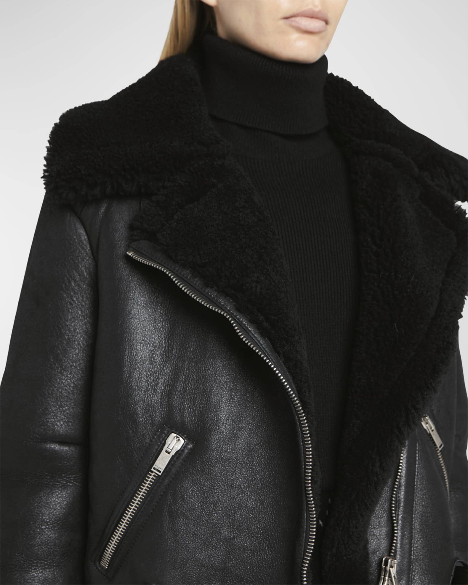 Saint Laurent Bombardier Belted Sheep Shearling Aviator Jacket | Neiman ...