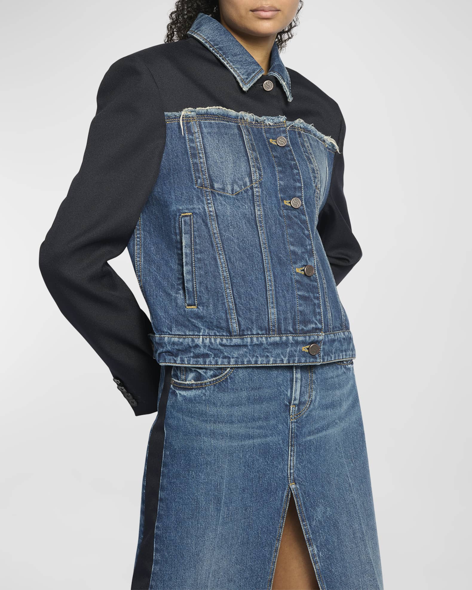 Stella McCartney Twill and Denim Paneled Jacket | Neiman Marcus