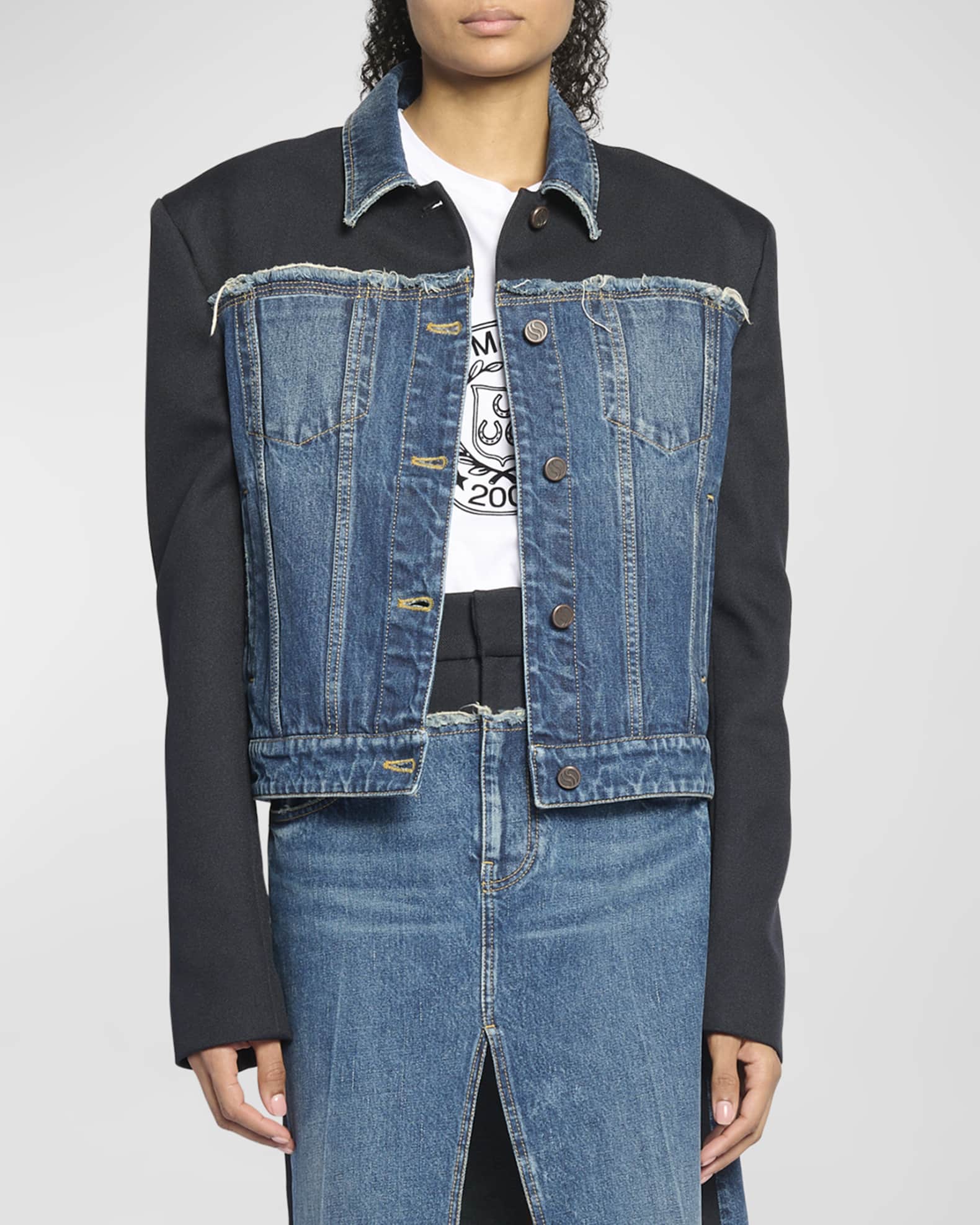 Stella McCartney Twill and Denim Paneled Jacket | Neiman Marcus