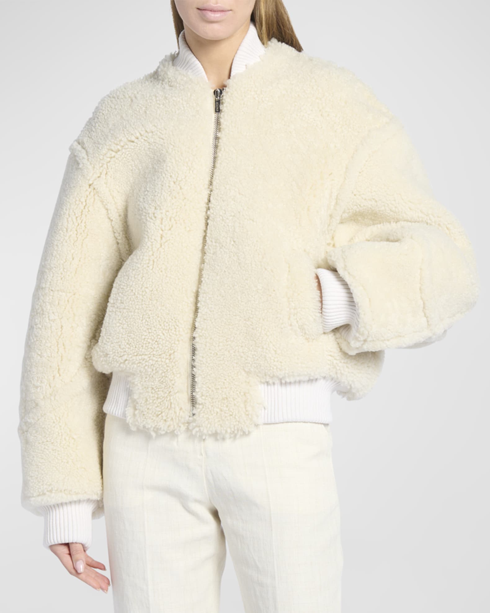 Jacquemus Pilou Sheep Shearling Bomber Jacket | Neiman Marcus