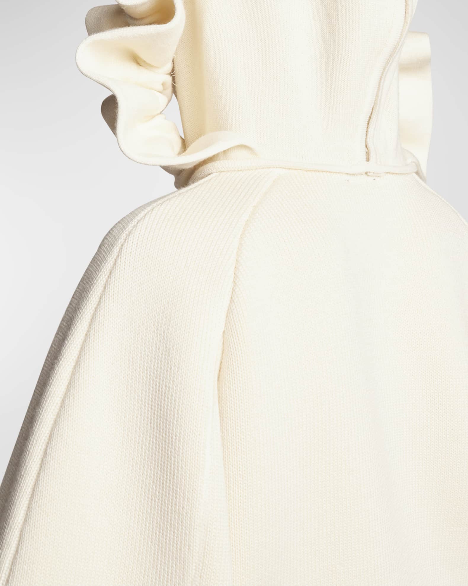 Jacquemus Crinoline Ruffle Hooded Zip-Front Knit Jacket | Neiman Marcus