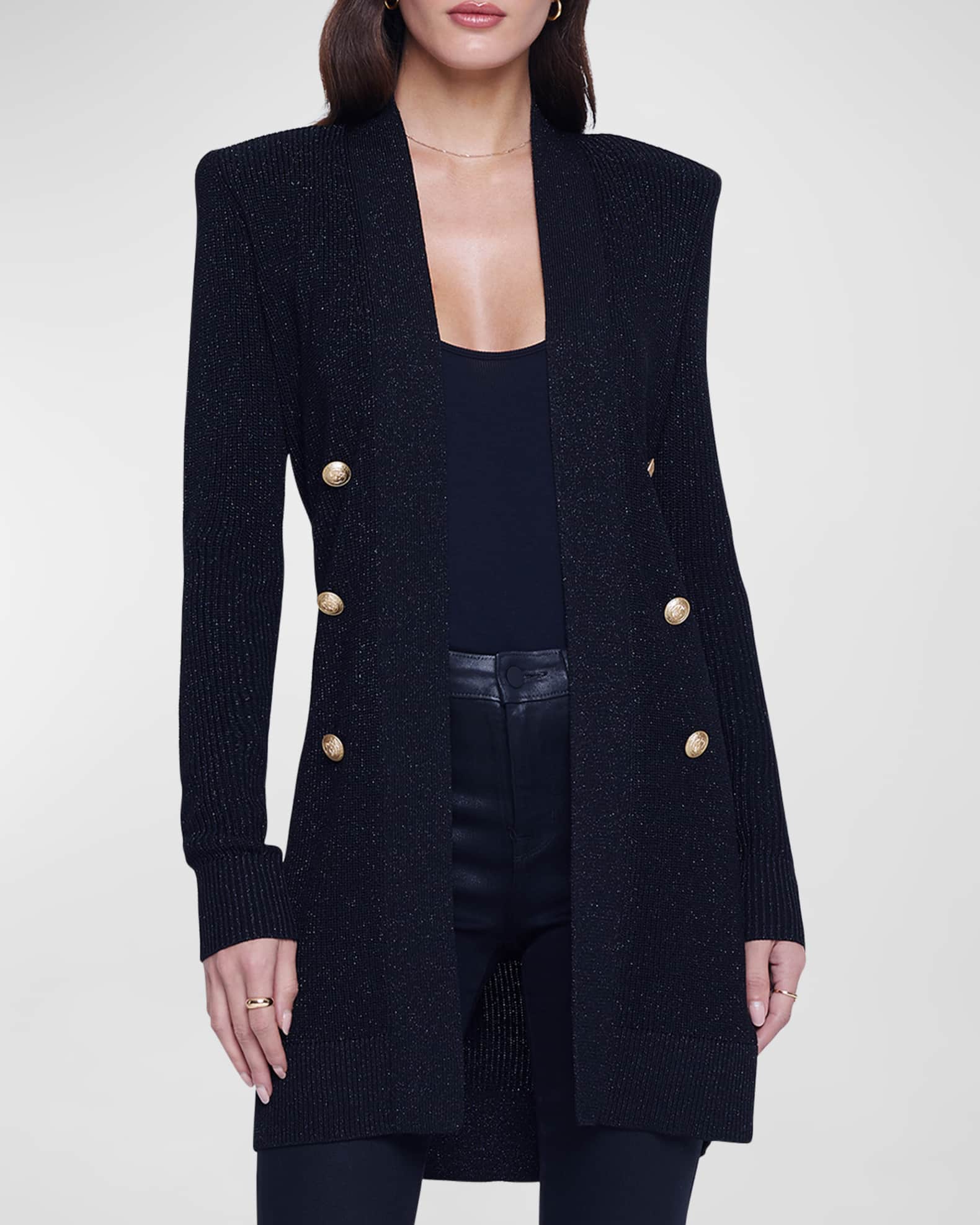 Noe Double-Breasted Metallic-Knit Cardigan | Neiman Marcus