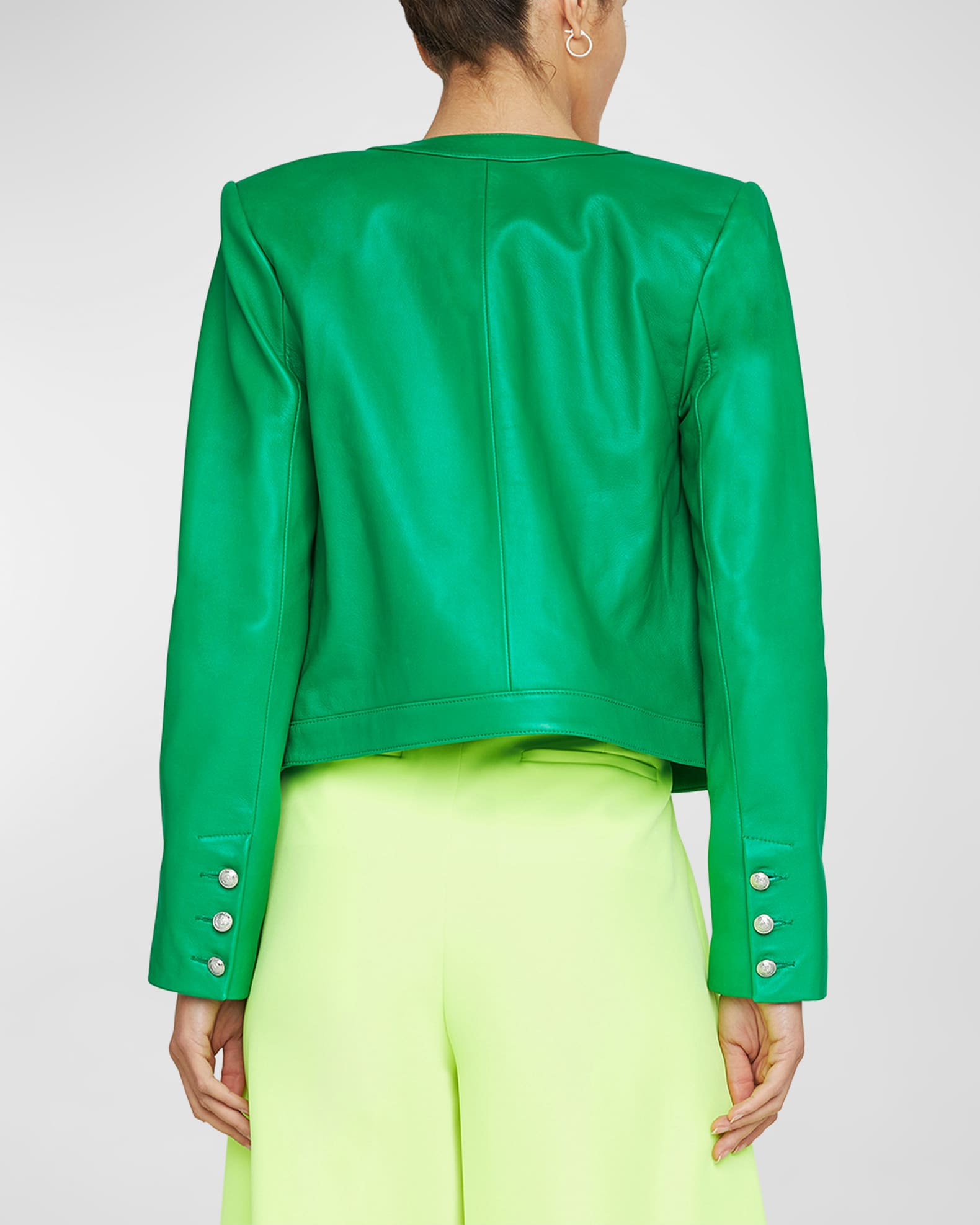 L'Agence Jayde Collarless Leather Jacket | Neiman Marcus