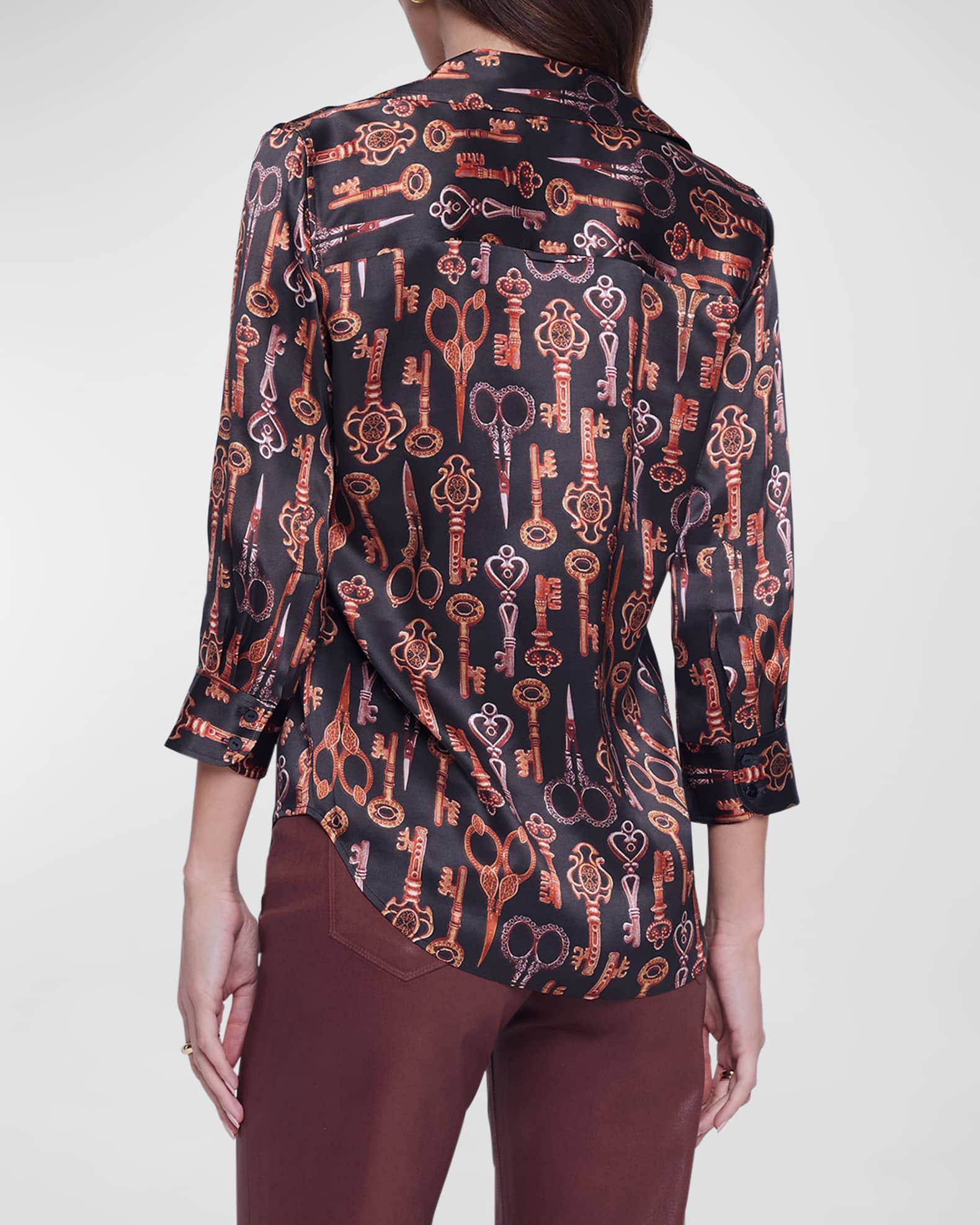 L'Agence Dani Scissor-Print Silk Blouse | Neiman Marcus