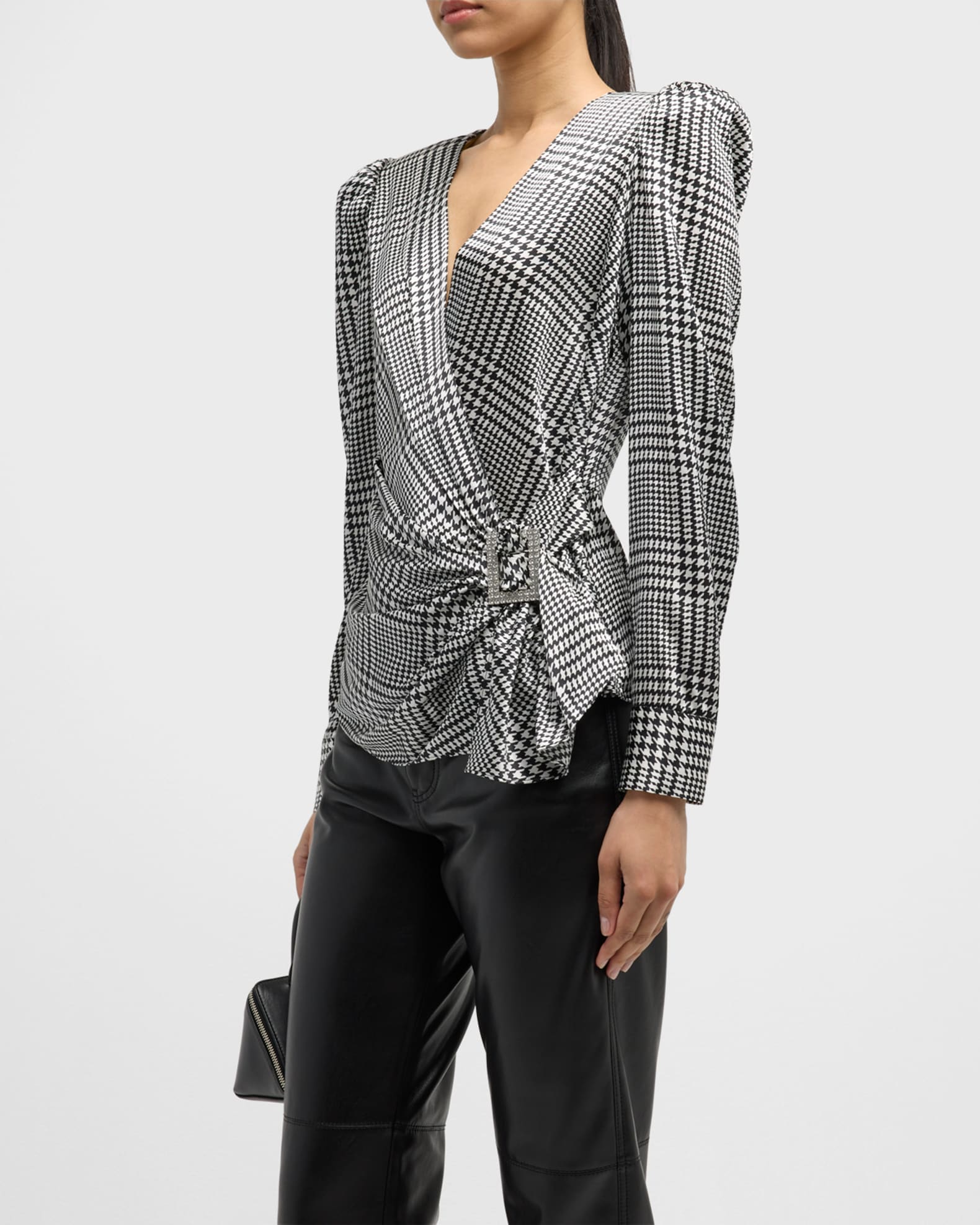 L'Agence Bensen Houndstooth Wrap Blouse | Neiman Marcus