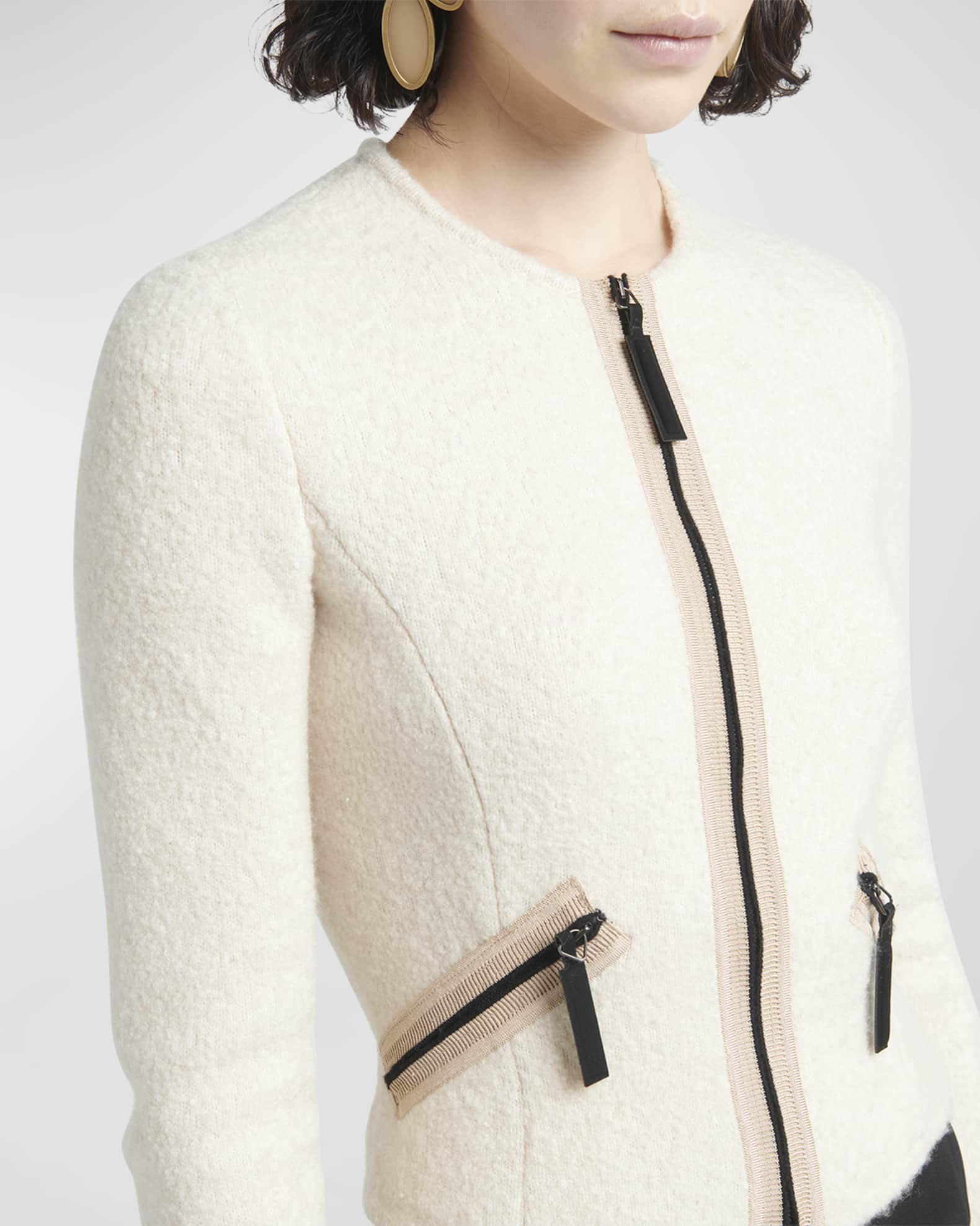 Giorgio Armani Contrast Grosgrain Zip-Front Cashmere Silk Jacket ...