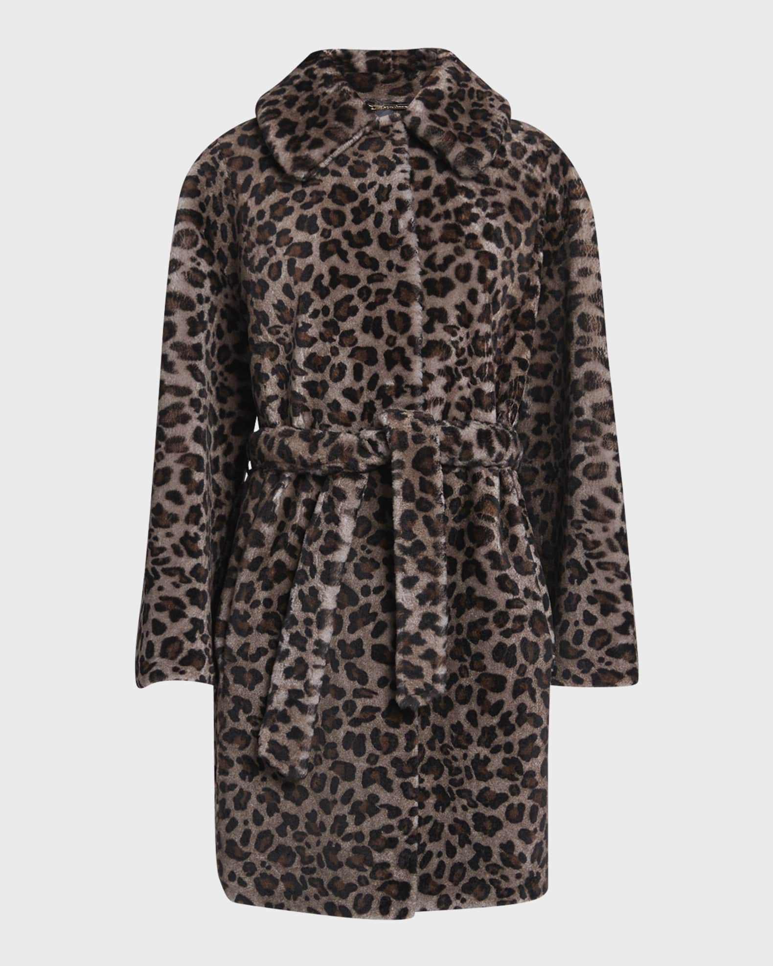 Giorgio Armani Leopard Print Shearling Belted Wrap Coat | Neiman Marcus