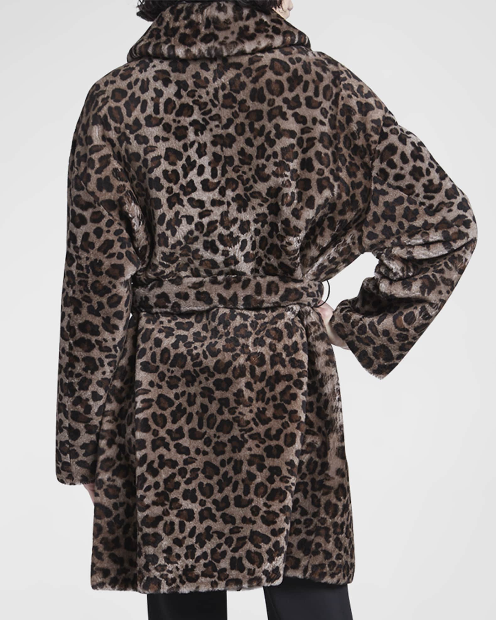 Giorgio Armani Leopard Print Shearling Belted Wrap Coat | Neiman Marcus