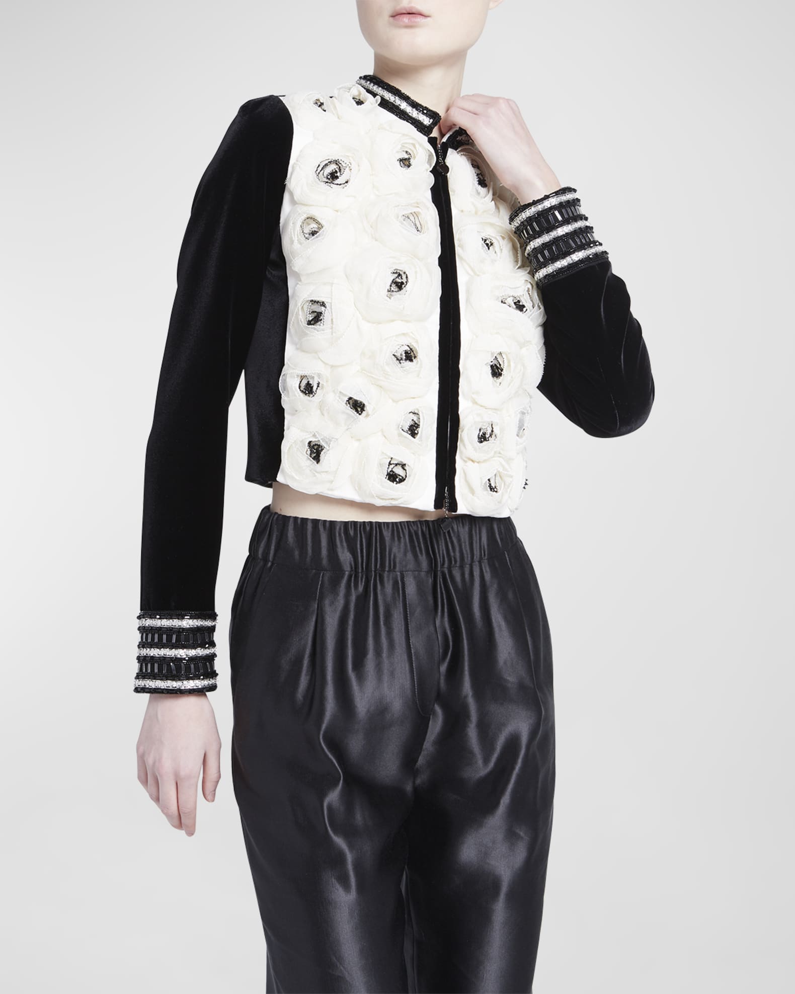 Giorgio Armani Silk Rose-Embroidered Velvet Jacket | Neiman Marcus
