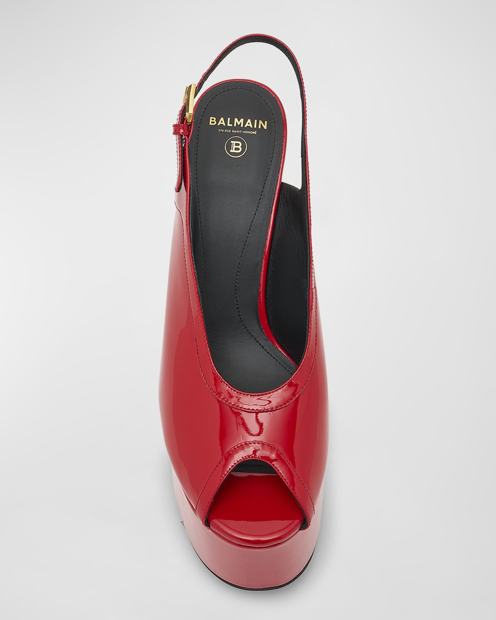Balmain Patent Peep-Toe Slingback Platform Pumps | Neiman Marcus