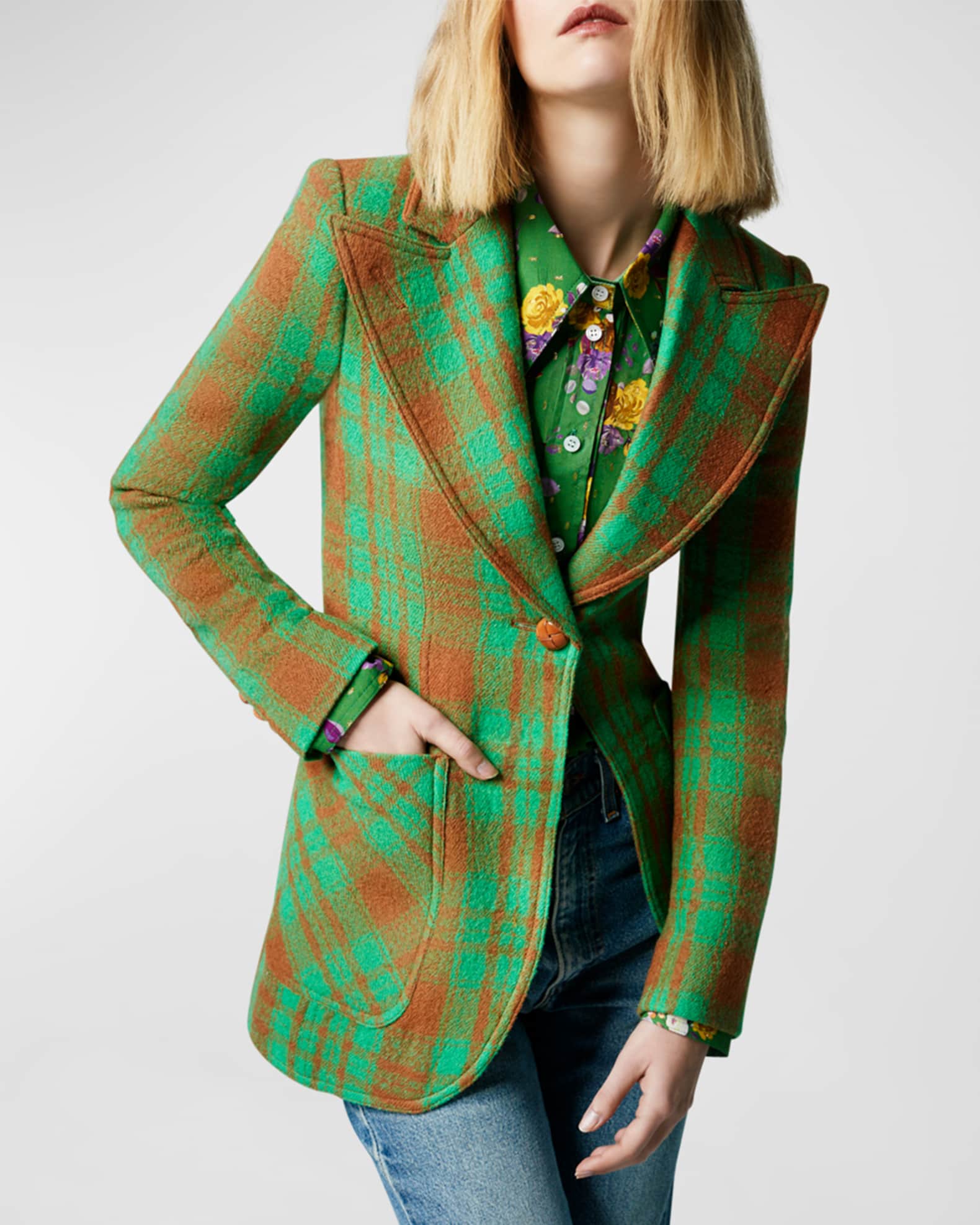 Smythe Patch Pocket Plaid Birkin Blazer | Neiman Marcus