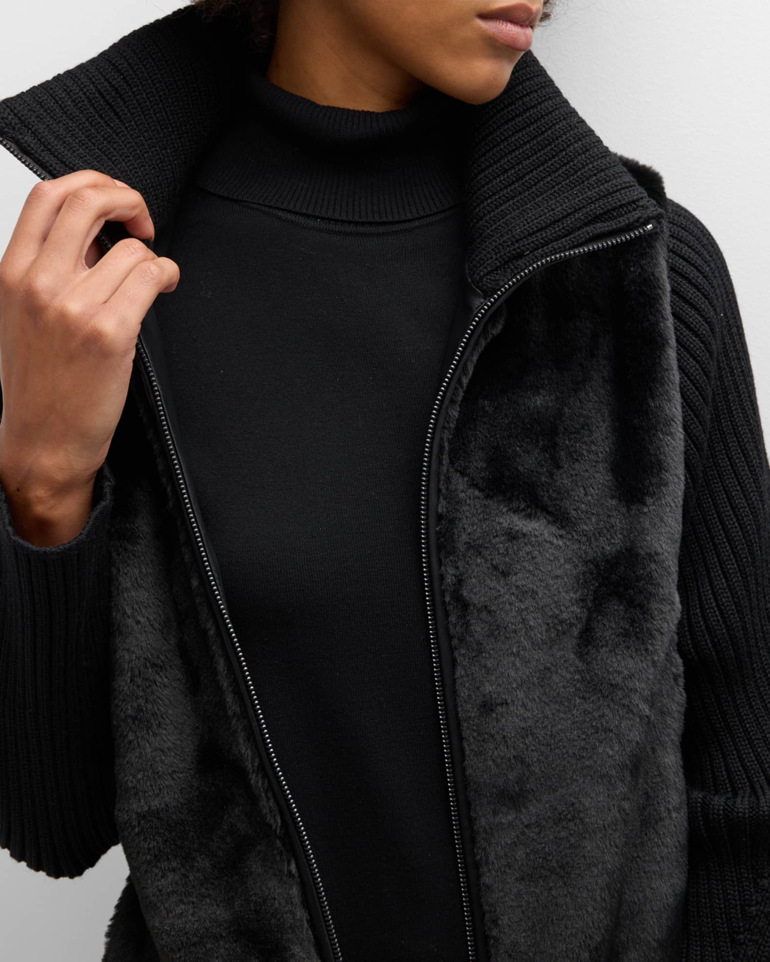 Kobi Halperin Emery Faux Fur Zip-Front Sweater | Neiman Marcus