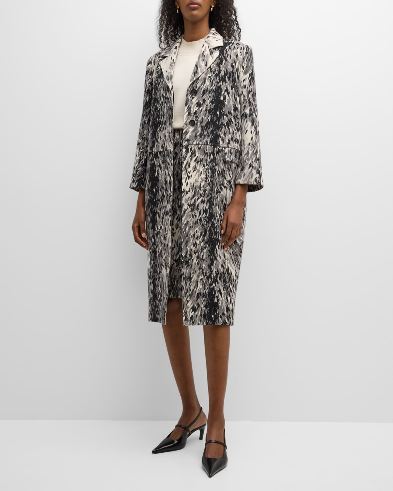 Toteme Fur-Print Brushed Wool Single-Breasted Coat | Neiman Marcus