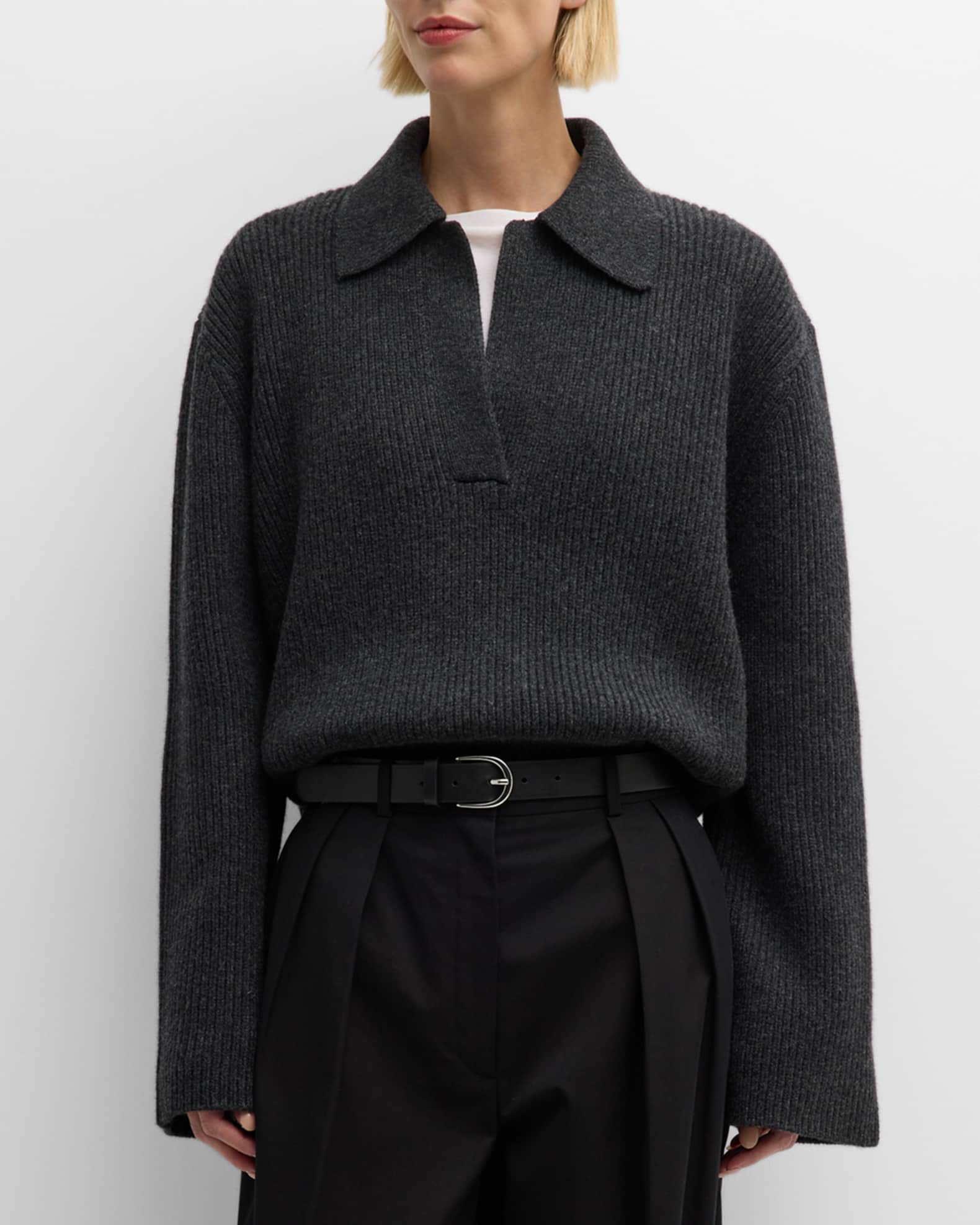 Toteme Ribbed Polo Knit Pullover | Neiman Marcus