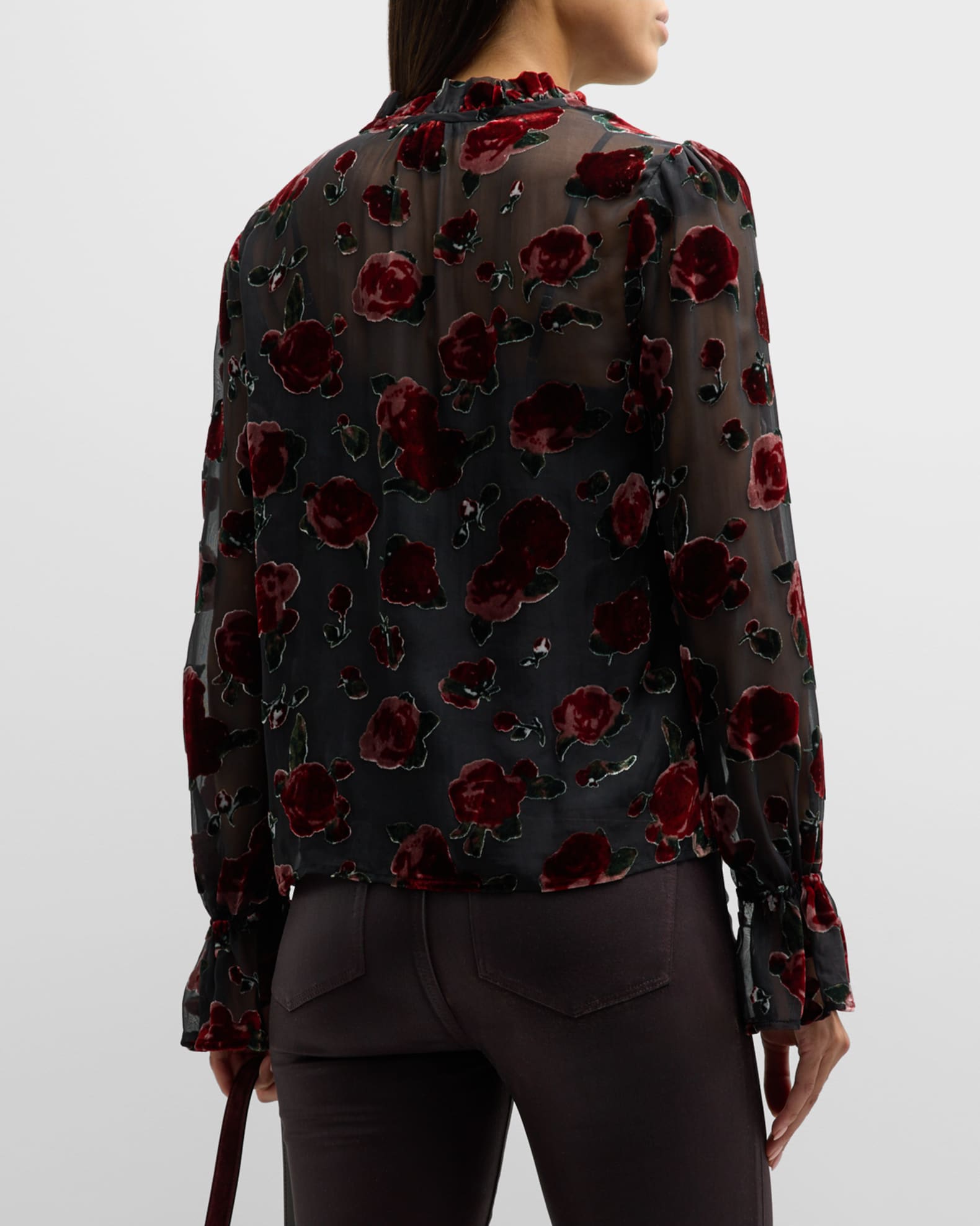 PAIGE Laurin Sheer Long-Sleeve Rose Blouse | Neiman Marcus