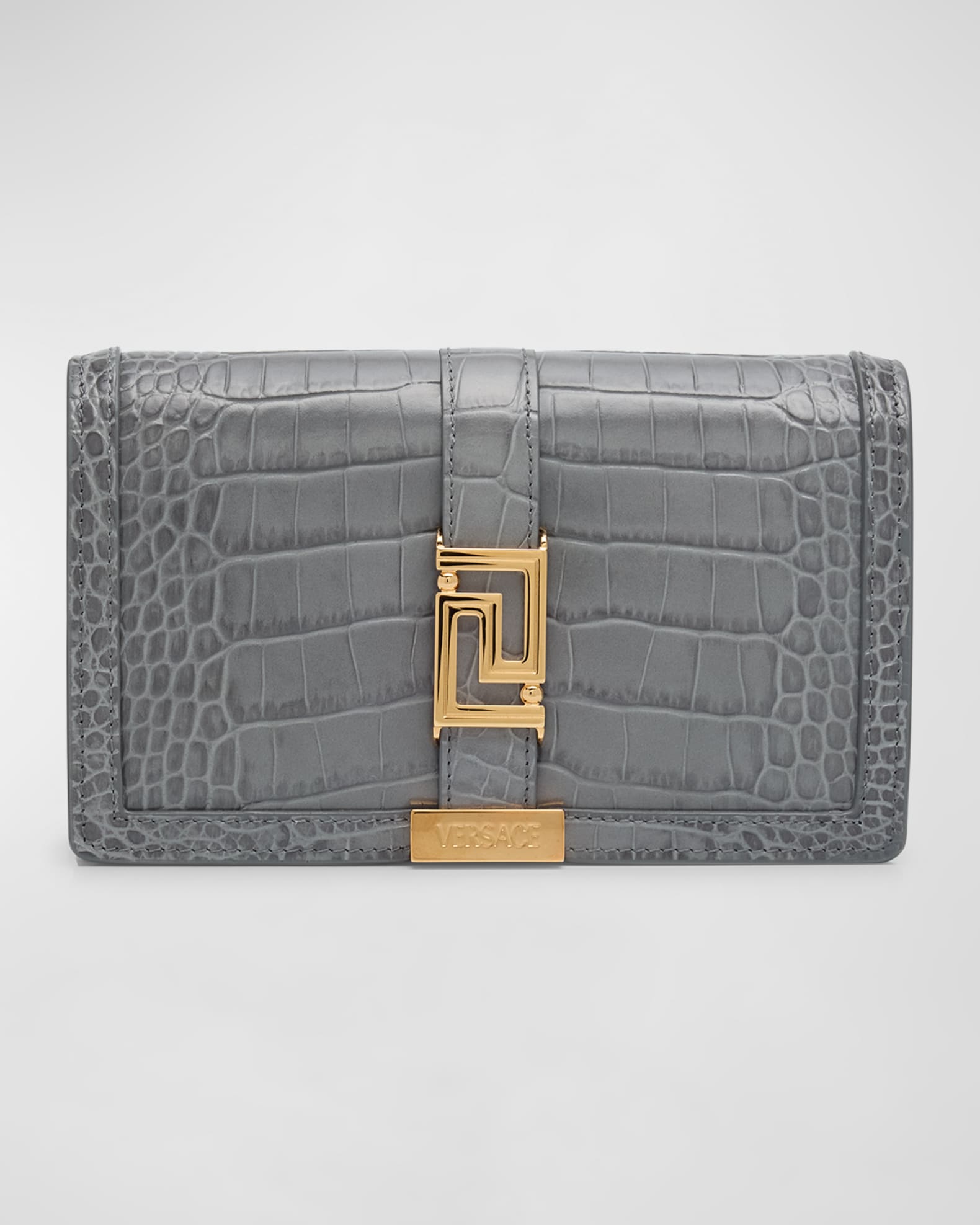 Versace Greca Goddess Croc-Embossed Wallet on Chain | Neiman Marcus