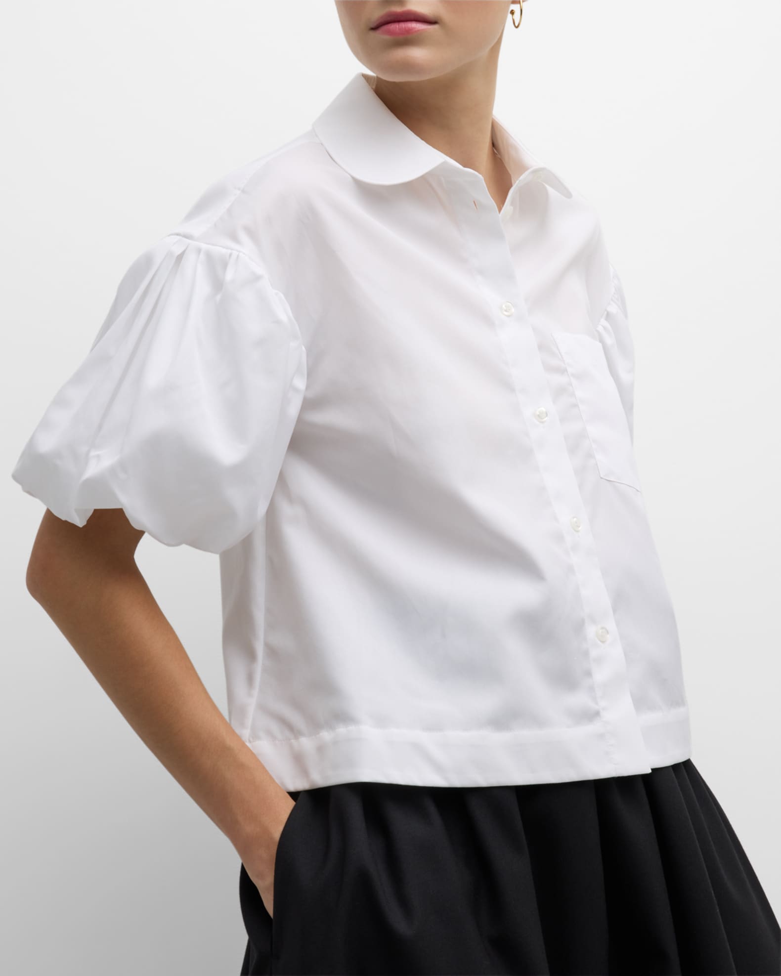 Simone Rocha Puff-Sleeve Crop Collared Shirt | Neiman Marcus