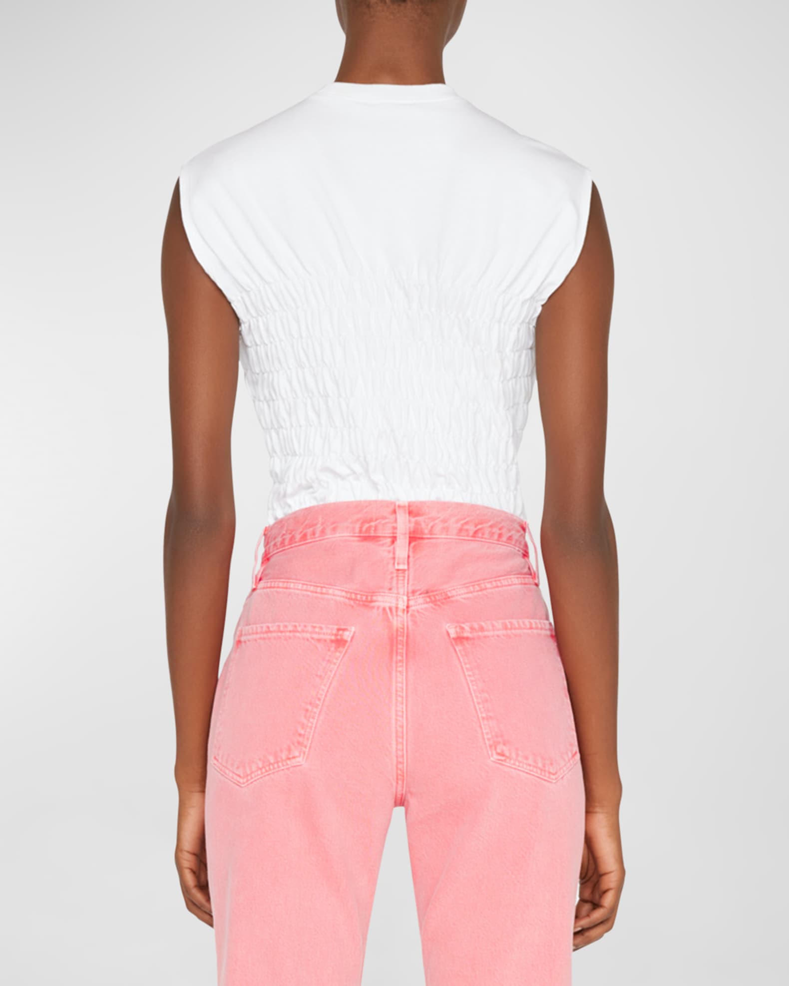 FRAME Smocked Corset Muscle Tee | Neiman Marcus