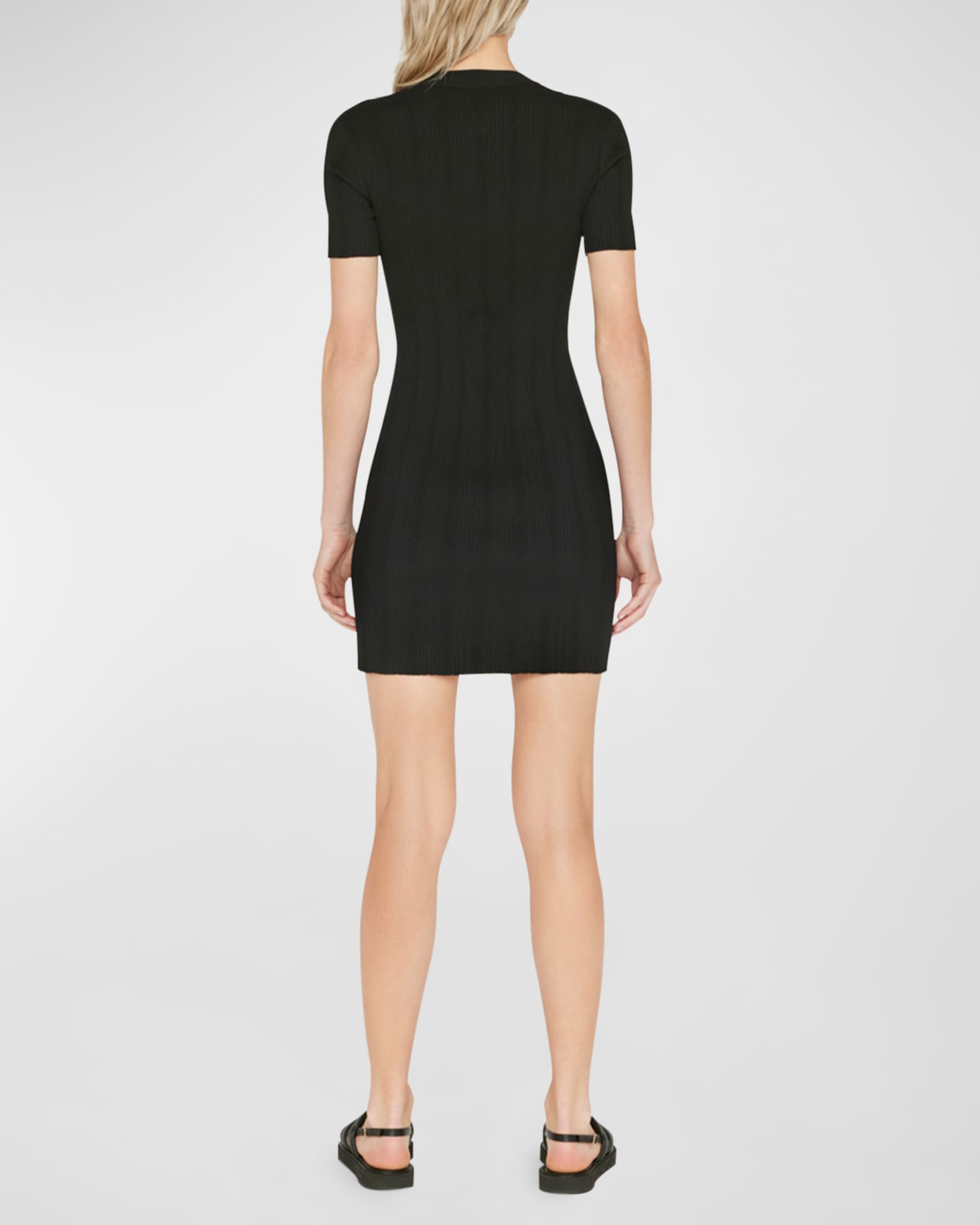 FRAME Mixed Rib Short-Sleeve Mini Dress | Neiman Marcus