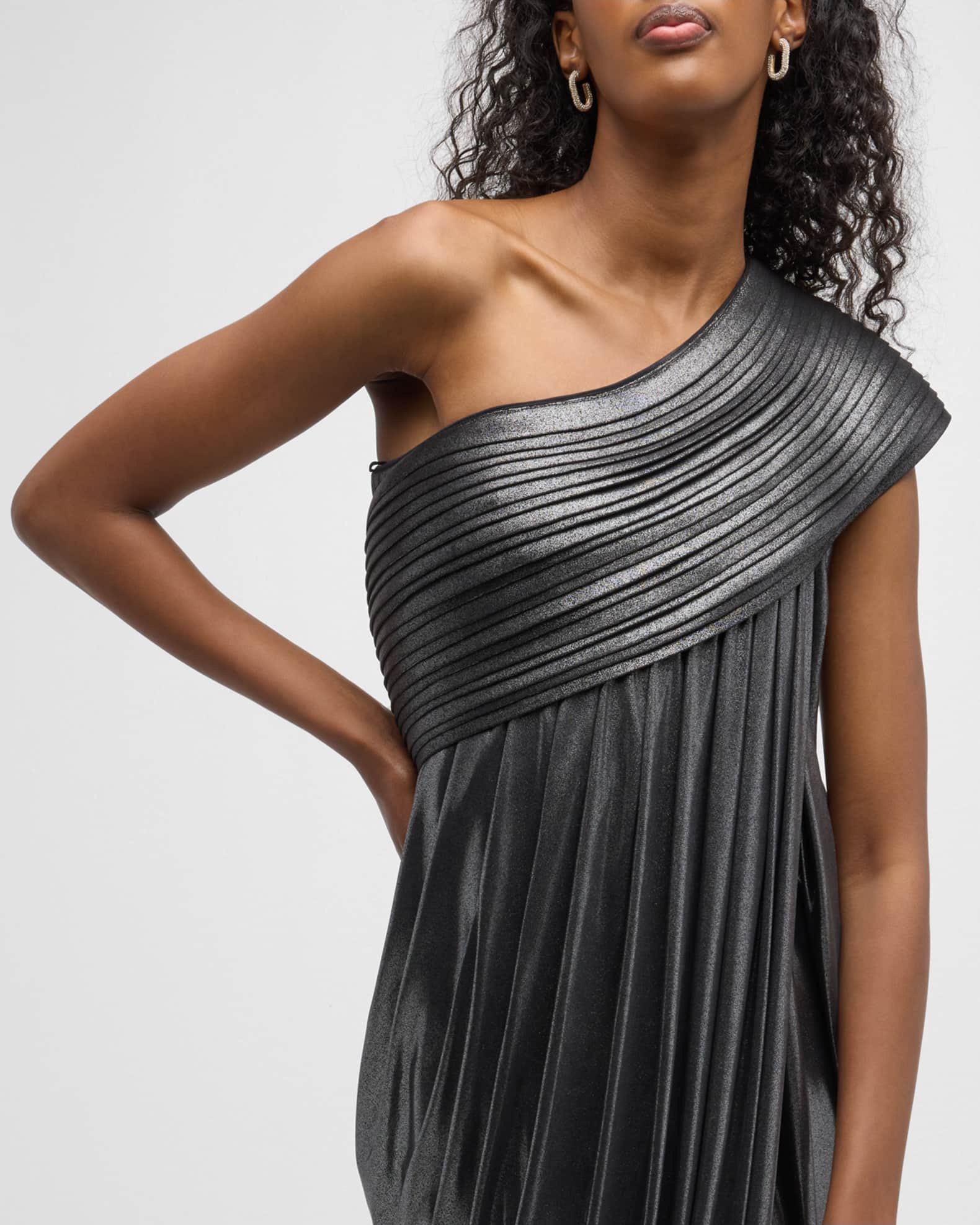 Gaurav Gupta Metallic One-Shoulder Sculpted Pleated Gown | Neiman Marcus