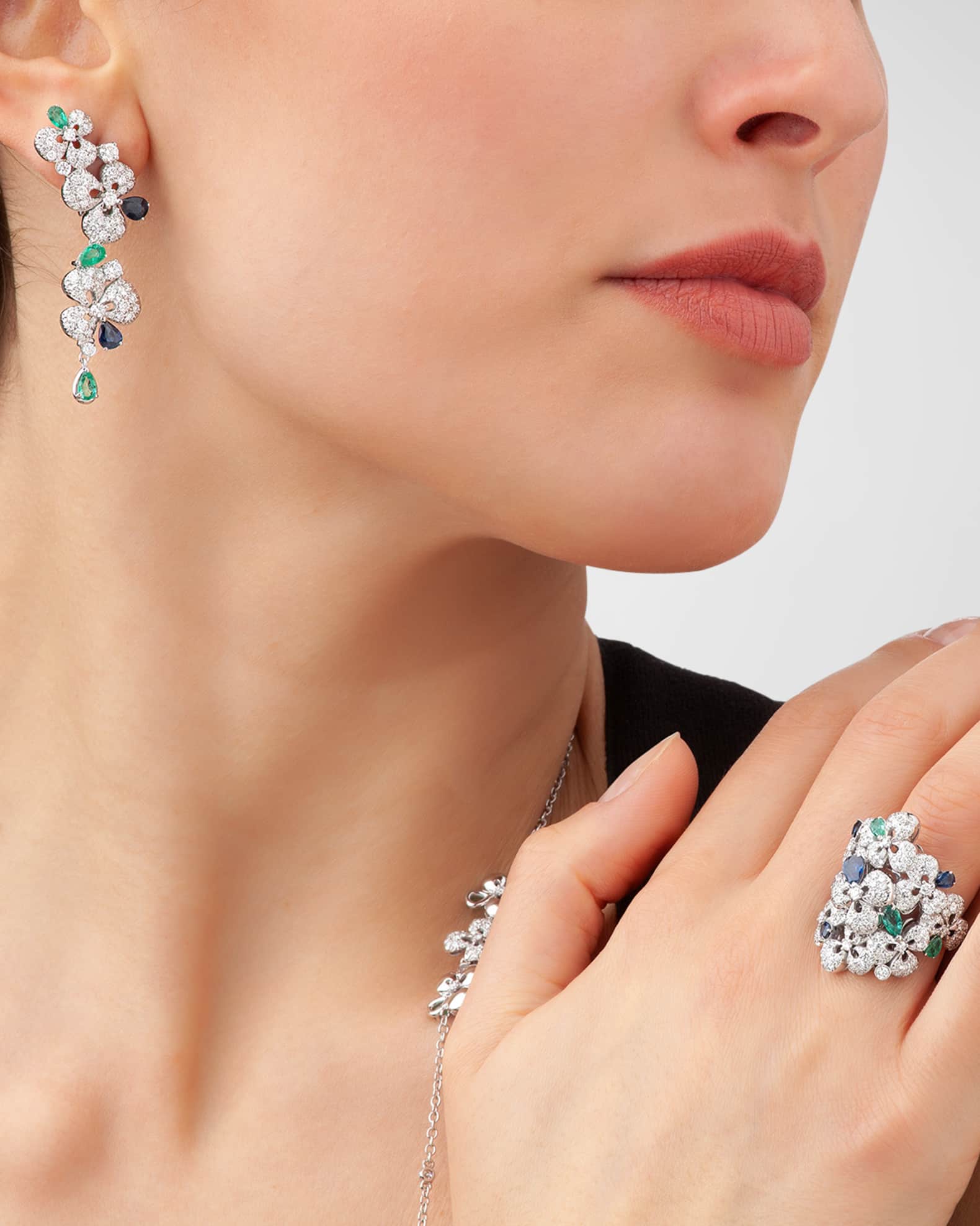 Miseno Ischia 18K White Gold Diamond, Sapphire, and Emerald Ring ...