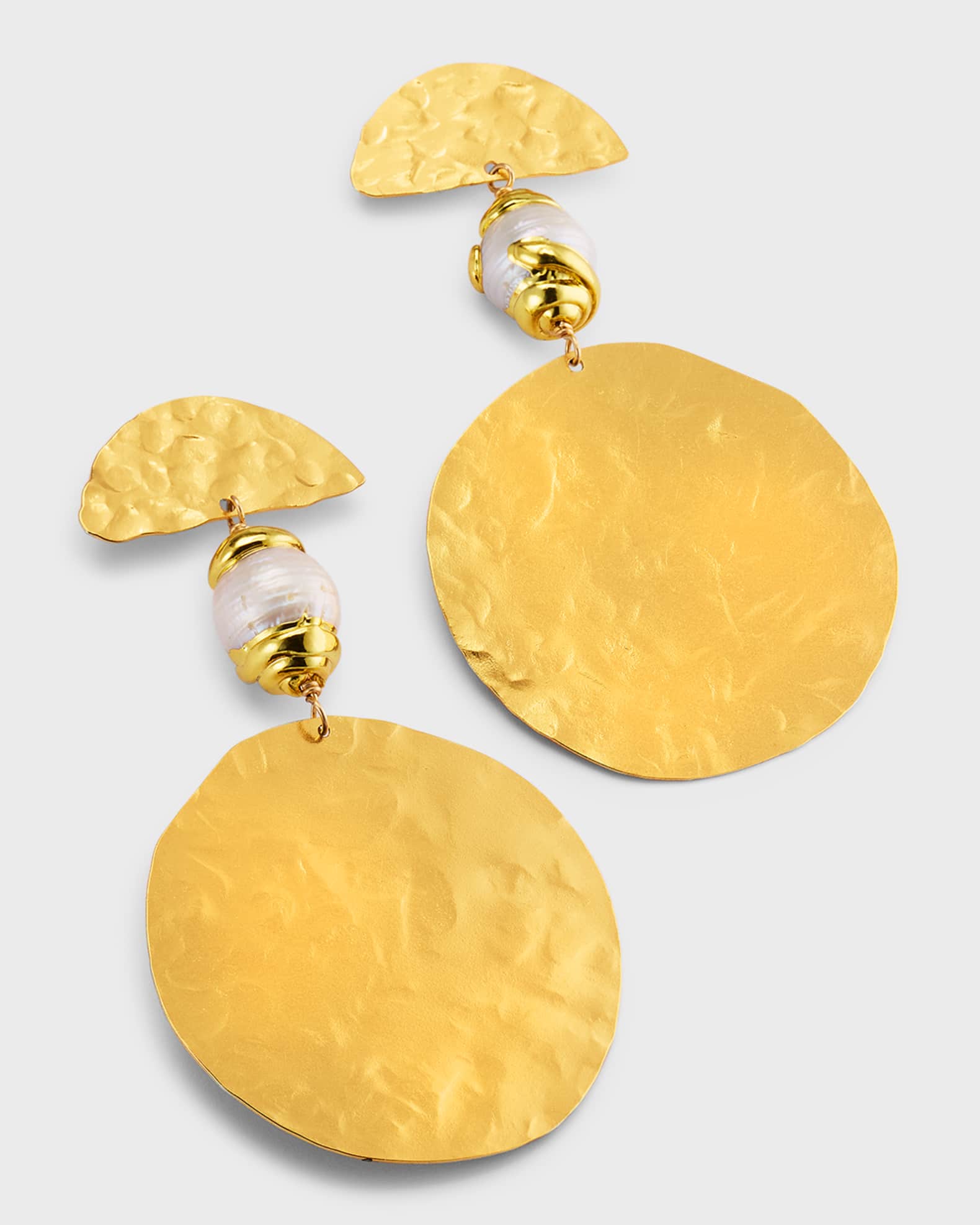 Devon Leigh Gold Medallion Pearl Post Earrings | Neiman Marcus