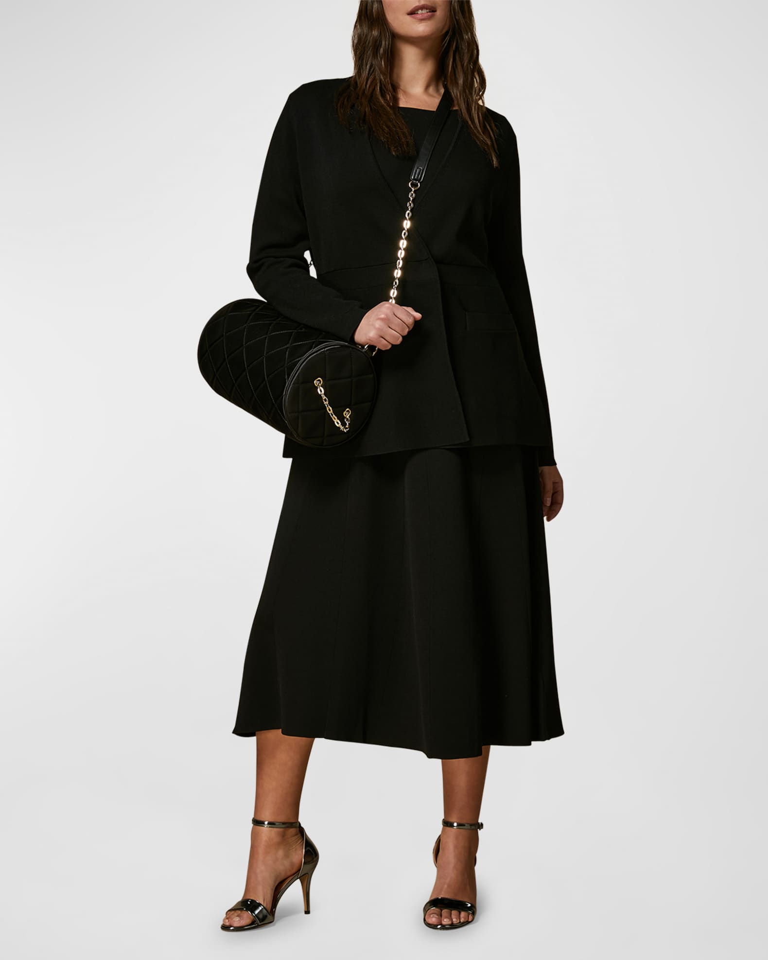 Marina Rinaldi Gabrielle Long-Sleeve A-Line Knit Midi Dress | Neiman Marcus