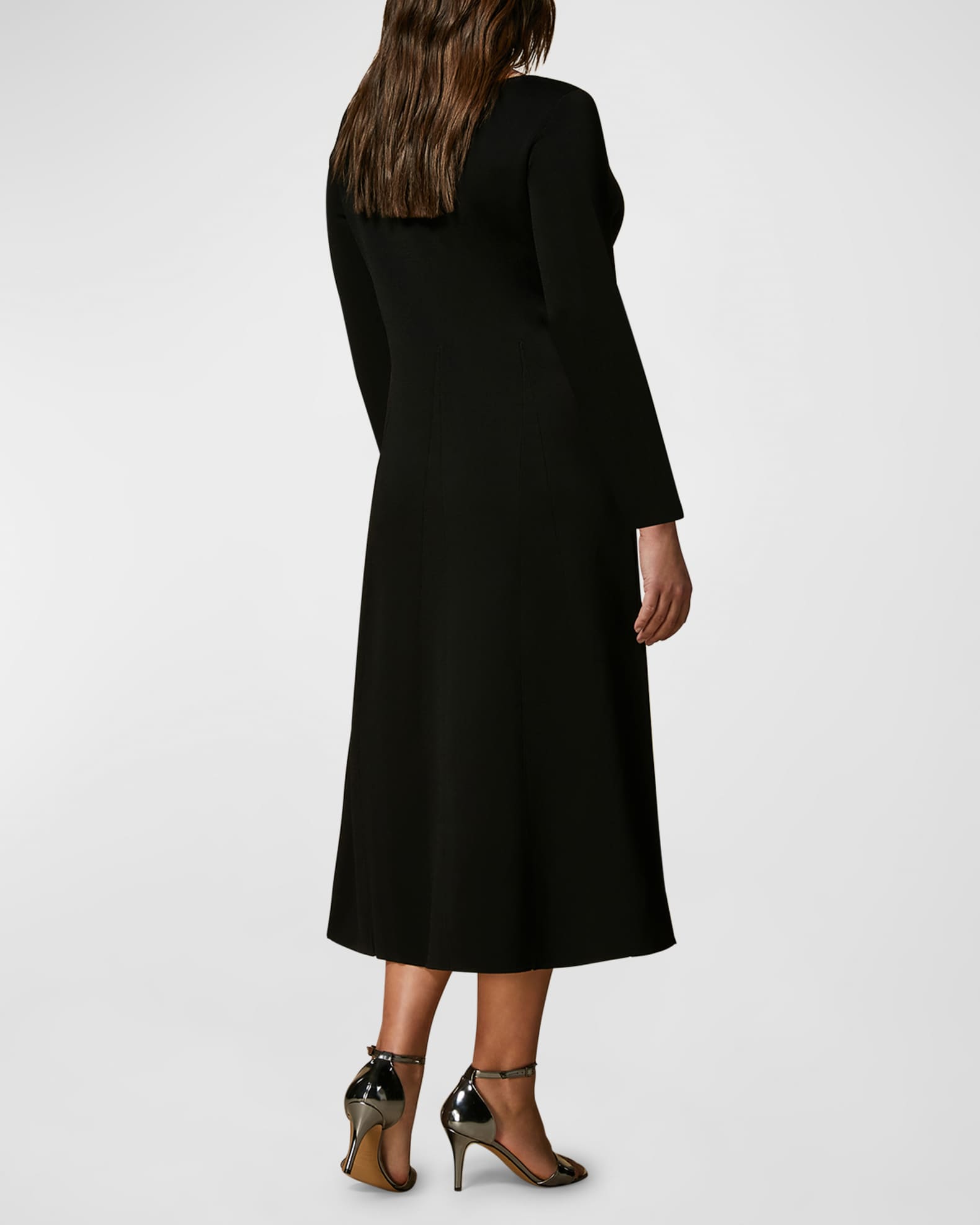 Marina Rinaldi Gabrielle Long-Sleeve A-Line Knit Midi Dress | Neiman Marcus
