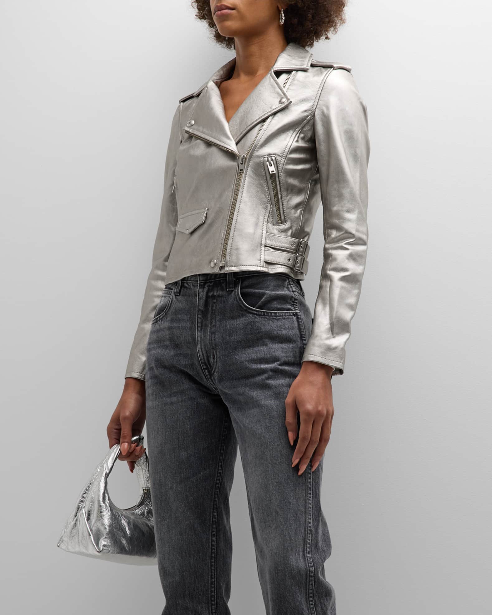 Iro Asheville Cropped Metallic Leather Jacket | Neiman Marcus