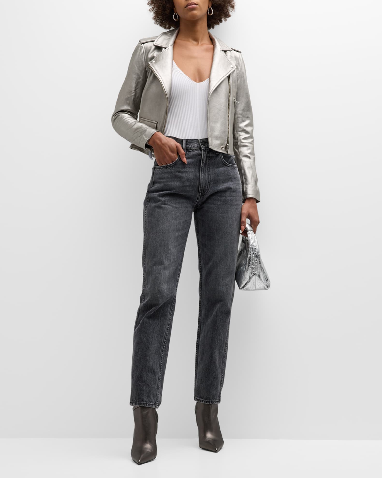 Iro Asheville Cropped Metallic Leather Jacket | Neiman Marcus