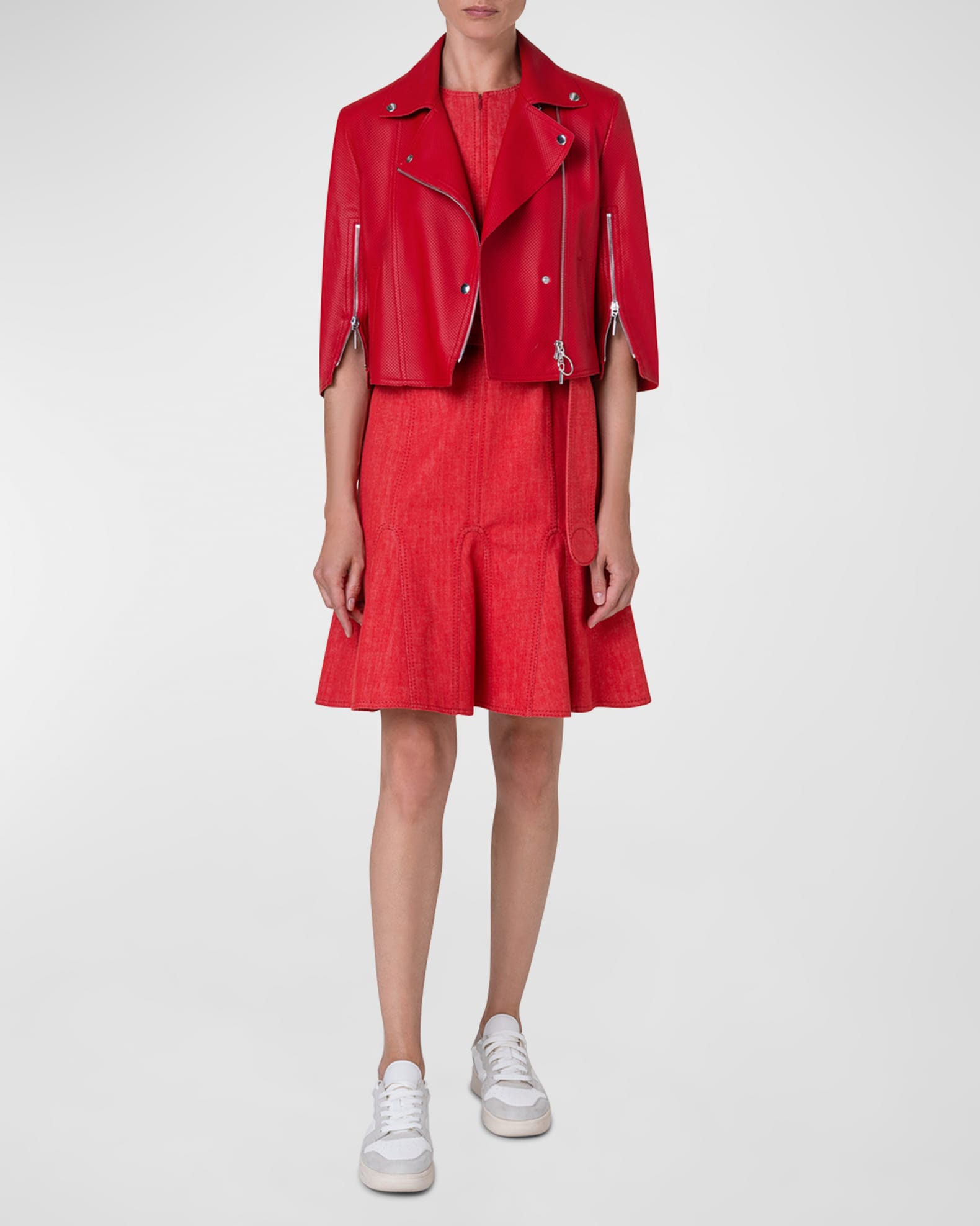 Akris punto Perforated Nappa Leather Cropped Biker Jacket | Neiman Marcus