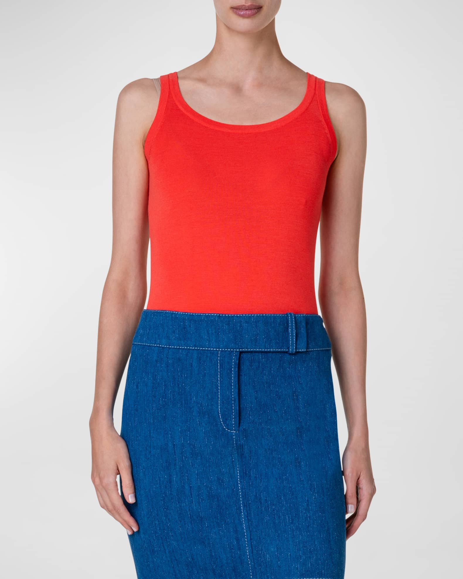 Akris punto Scoop-Neck Wool Tank Top | Neiman Marcus