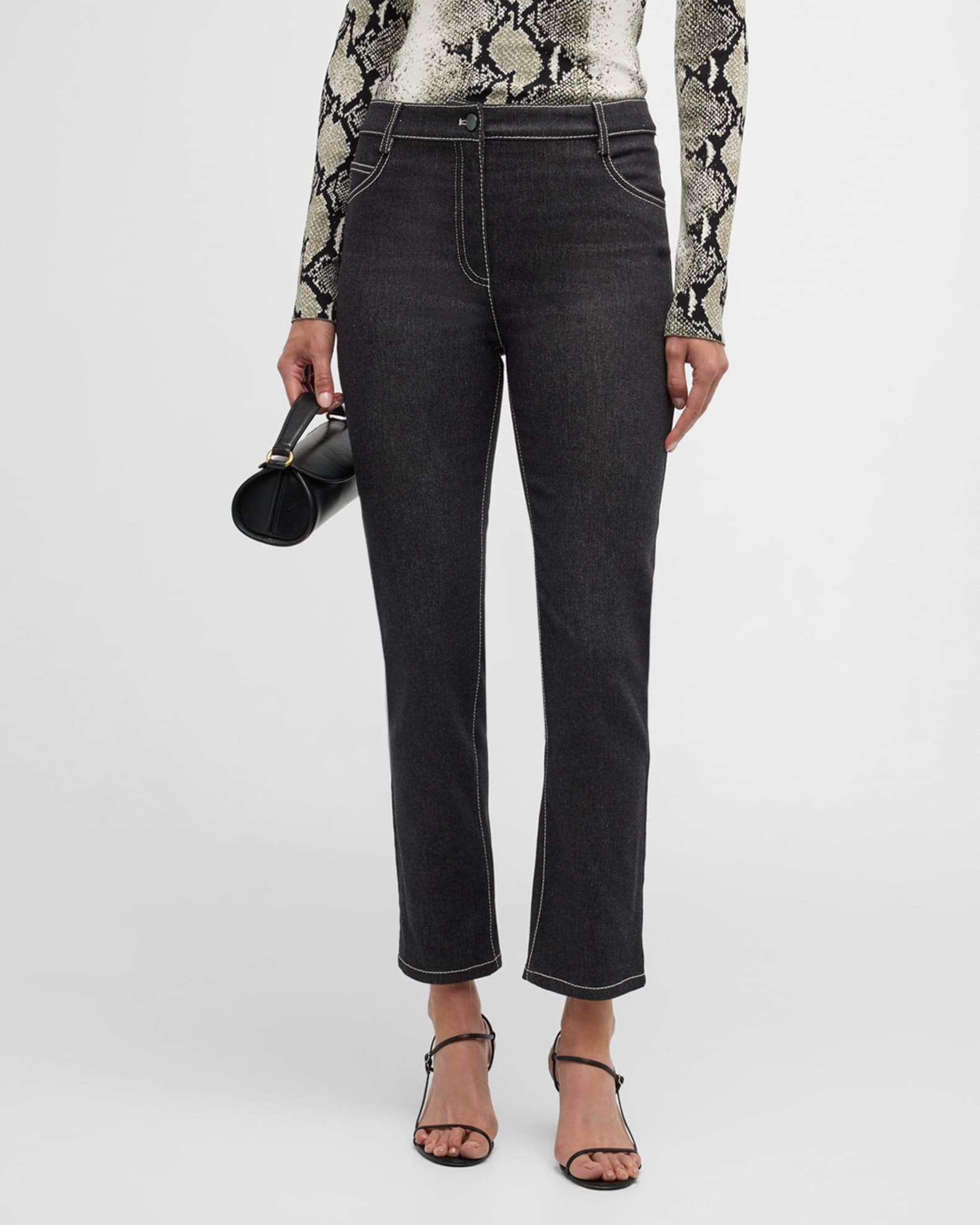 Akris punto Maru Contrast-Stitch Slim-Leg Ankle Denim Pants | Neiman Marcus
