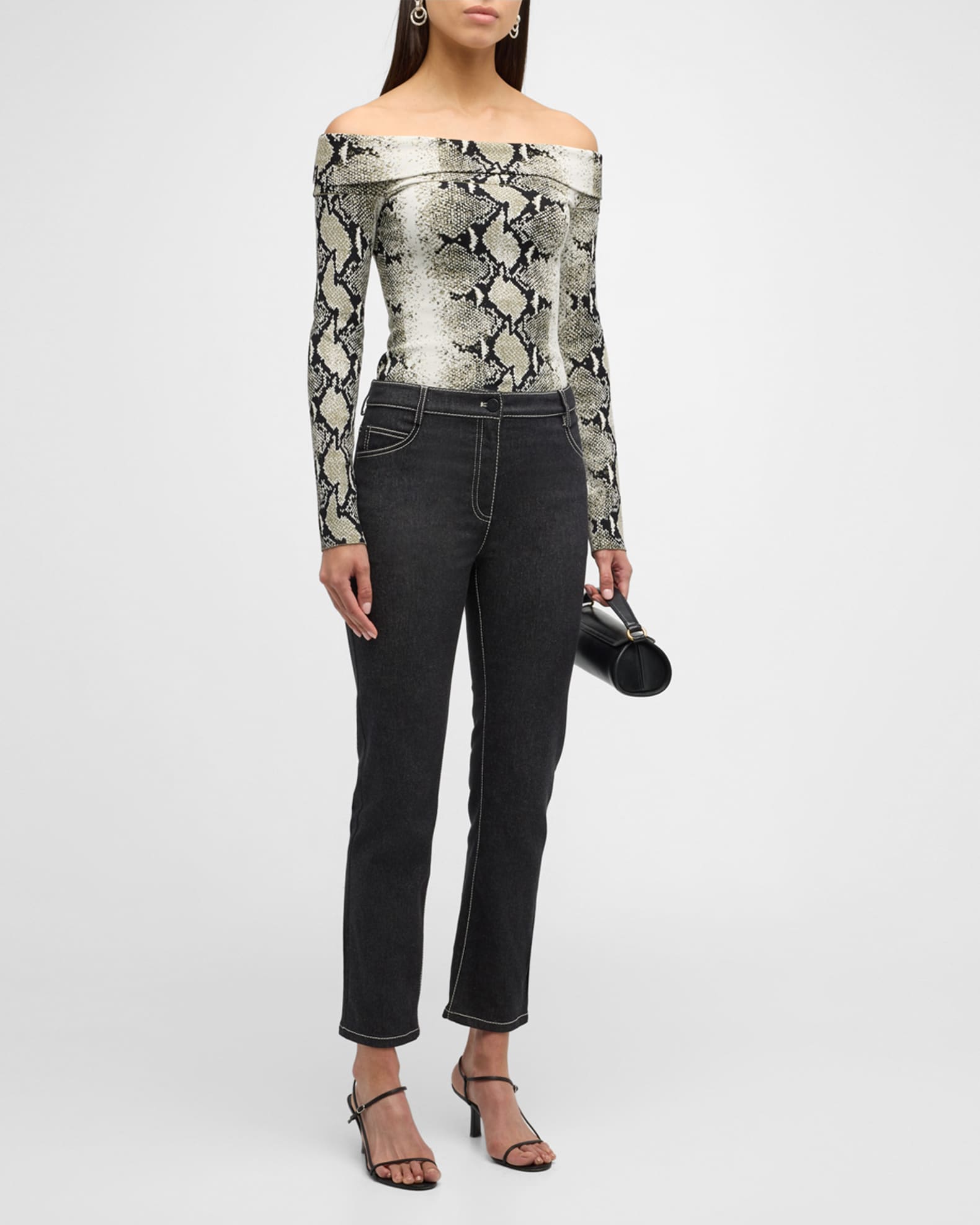 Akris punto Maru Contrast-Stitch Slim-Leg Ankle Denim Pants | Neiman Marcus