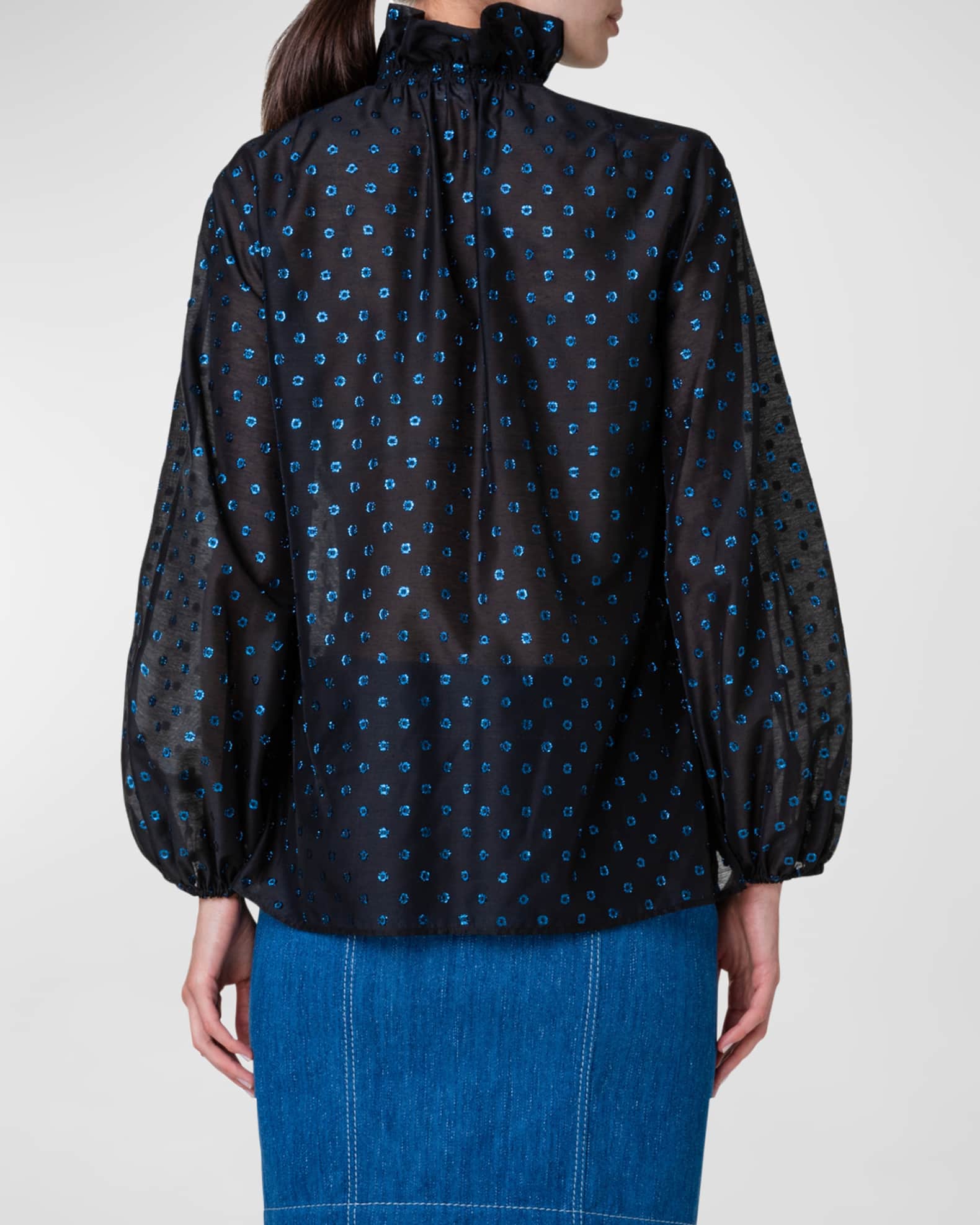 Akris punto Metallic Dot Devore Ruffle-Collar Long-Sleeve Blouse ...