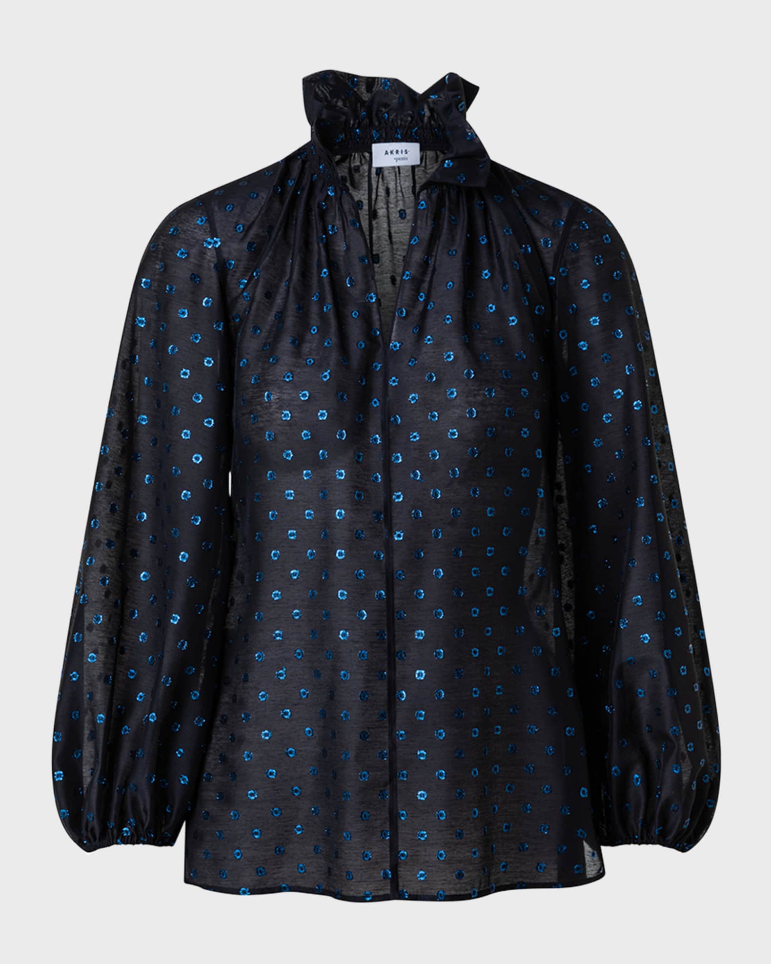 Akris punto Metallic Dot Devore Ruffle-Collar Long-Sleeve Blouse ...