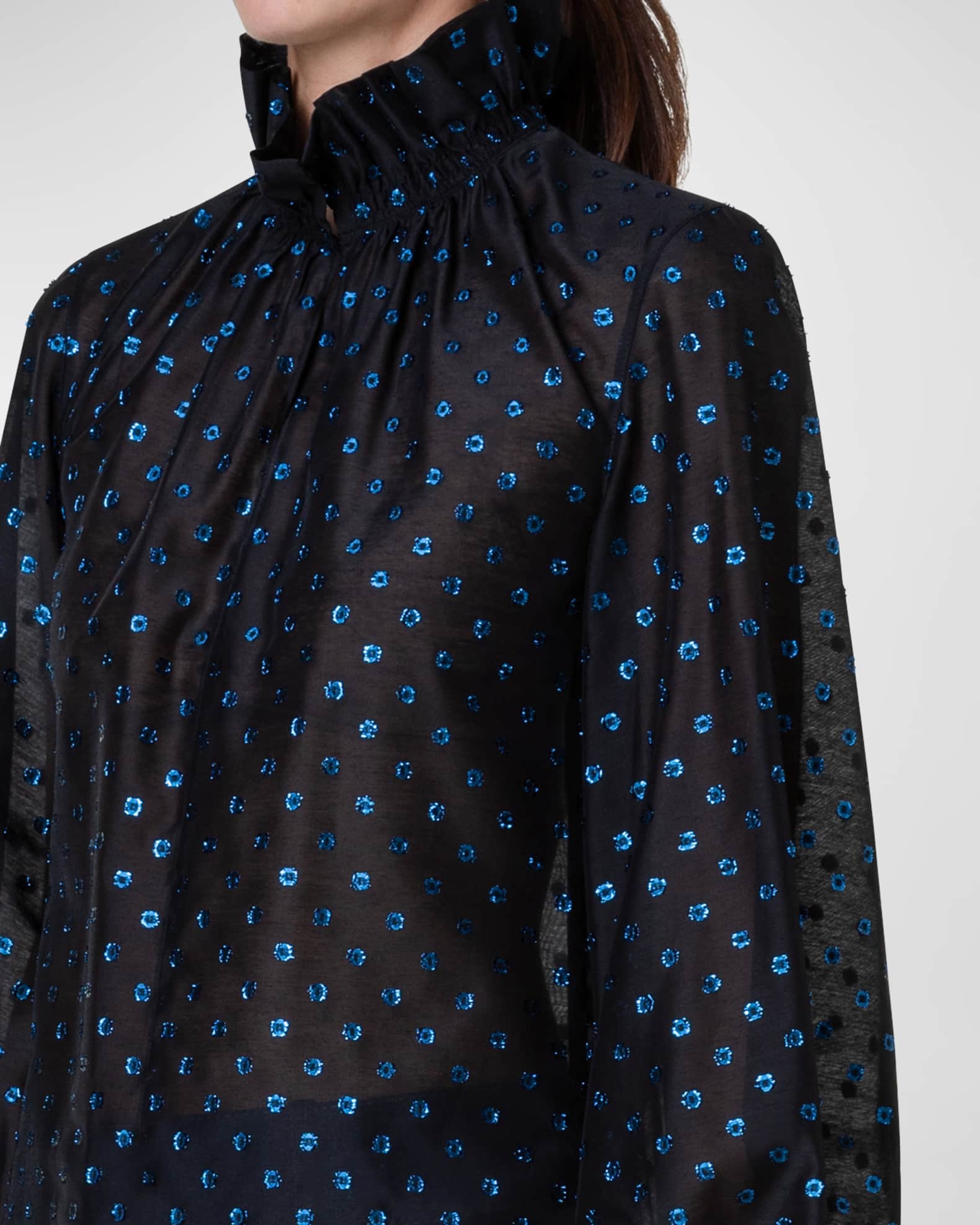 Akris punto Metallic Dot Devore Ruffle-Collar Long-Sleeve Blouse ...