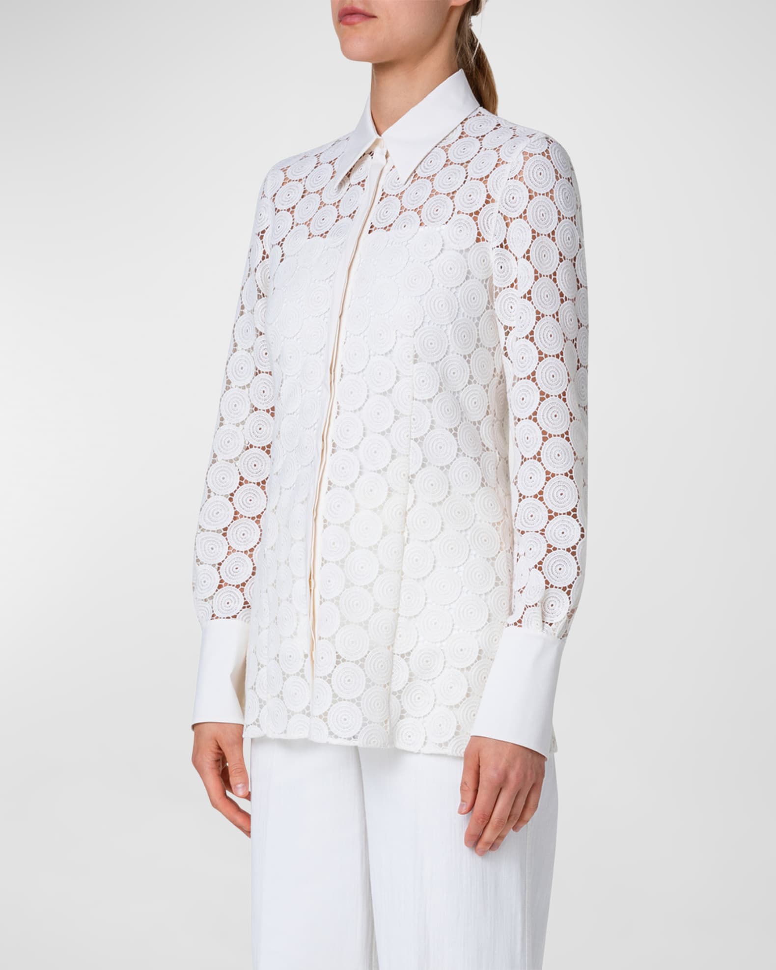 Akris punto Dot Guipure Lace Collared Blouse | Neiman Marcus