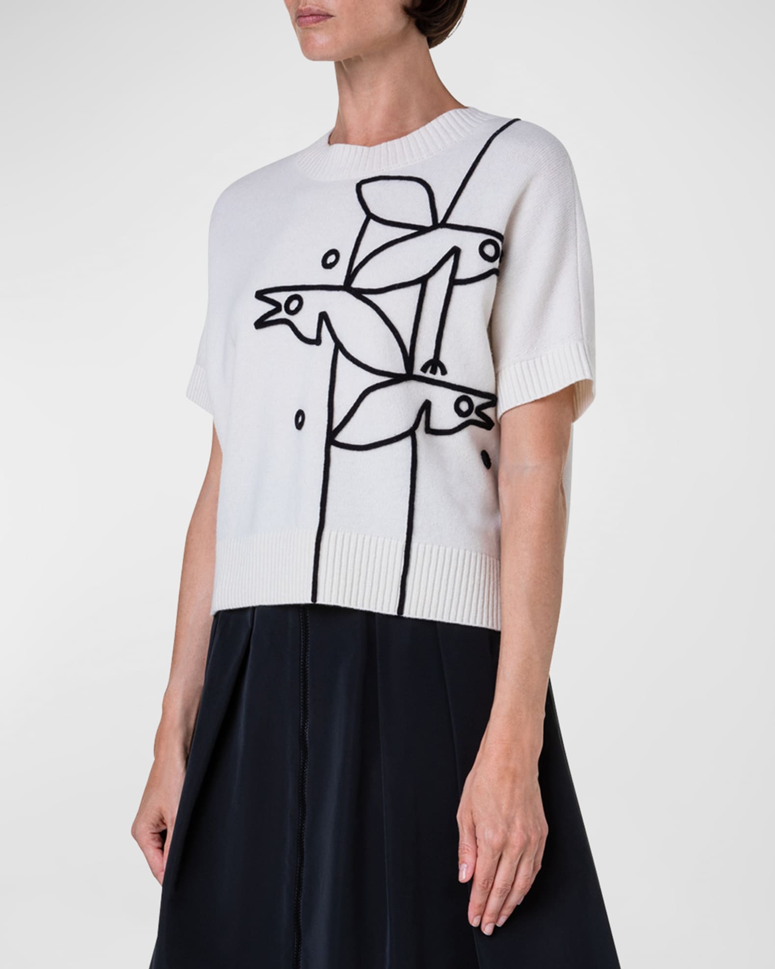 Akris punto Bird String Application Wool Cashmere Sweater | Neiman Marcus