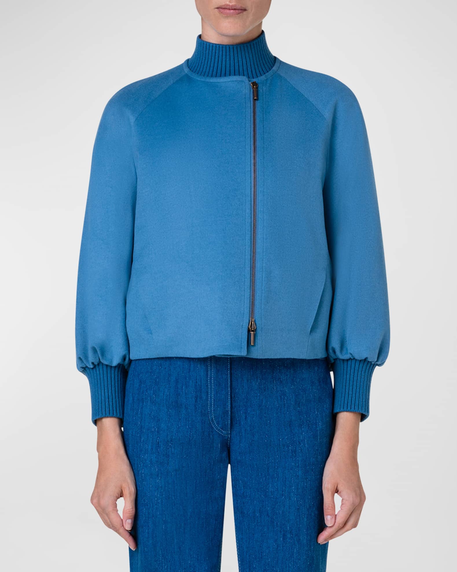 Akris punto Asymmetrical Cashmere-Wool Bomber Jacket | Neiman Marcus