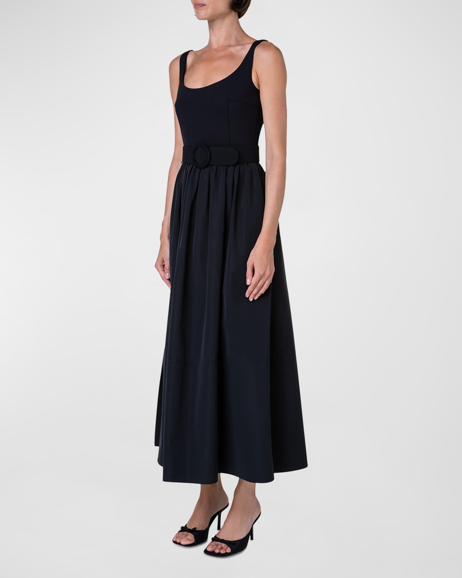Akris punto Mix-Media Midi Dress with D-Ring Fabric Belt | Neiman Marcus