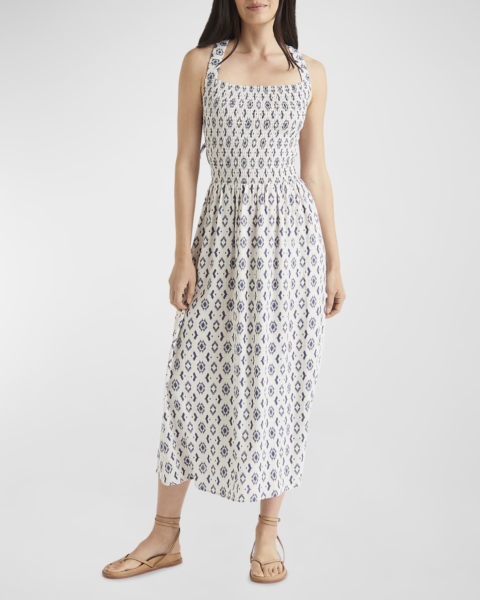 Splendid Arielle Smocked Criss-Cross Linen-Blend Midi Dress | Neiman Marcus