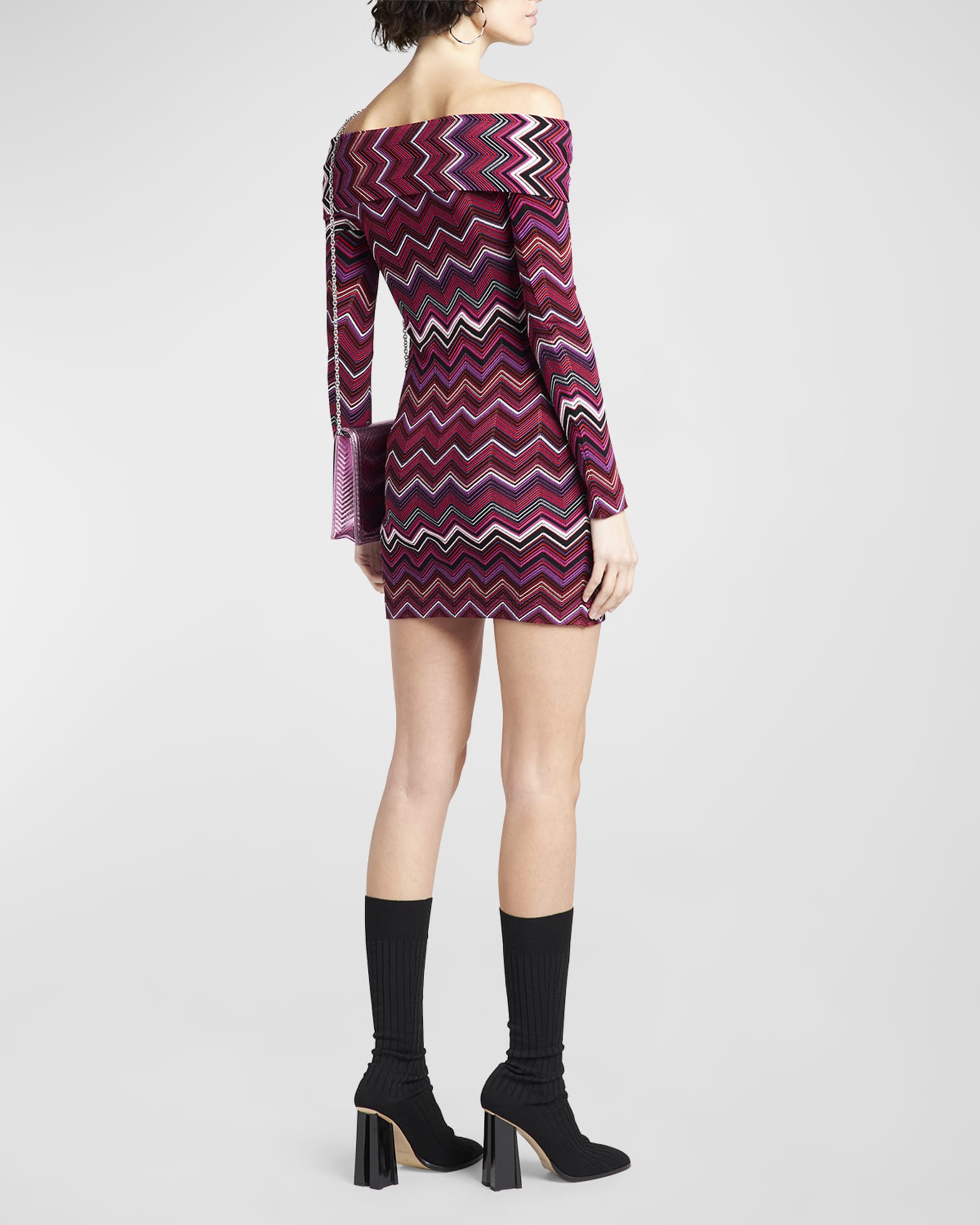 Missoni Chevron Twisted Off-The-Shoulder Long-Sleeve Mini Dress | Neiman Marcus
