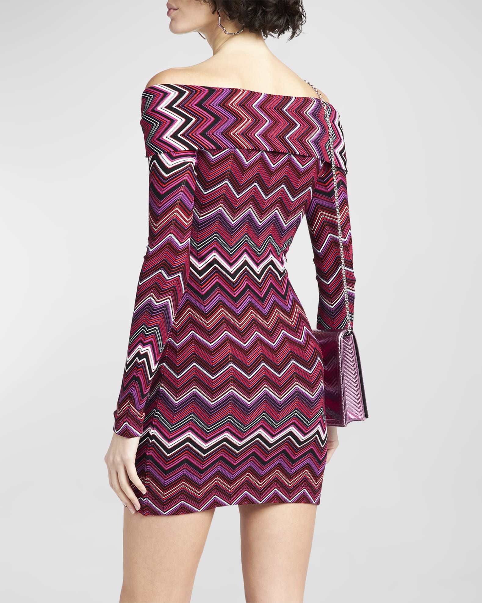 Missoni Chevron Twisted Off-The-Shoulder Long-Sleeve Mini Dress | Neiman Marcus