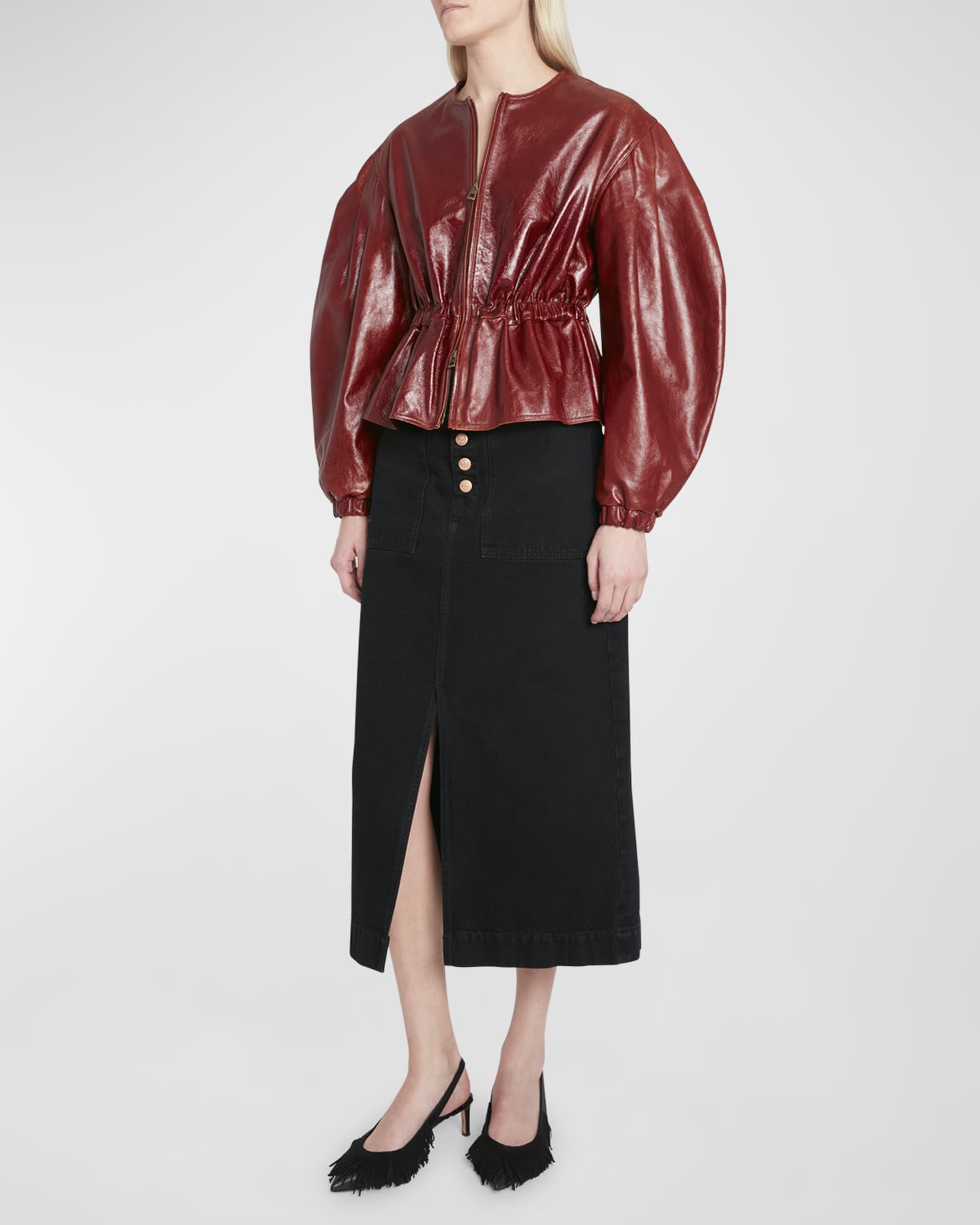 Ulla Johnson Briar Lacquered Napa Leather Peplum Jacket | Neiman Marcus