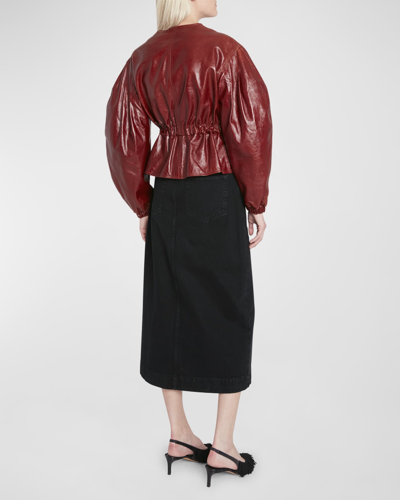 Ulla Johnson Briar Lacquered Napa Leather Peplum Jacket | Neiman Marcus