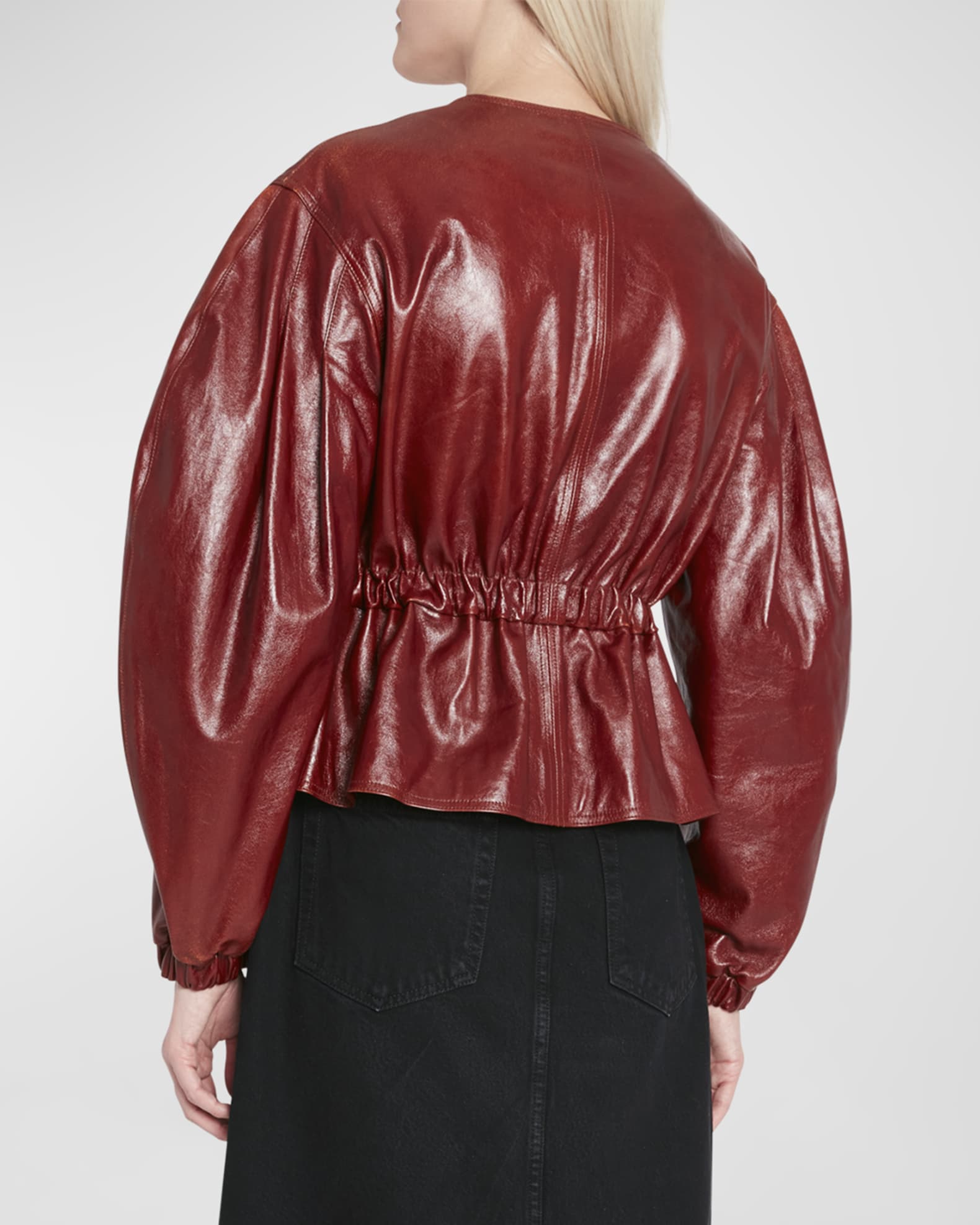 Ulla Johnson Briar Lacquered Napa Leather Peplum Jacket | Neiman Marcus