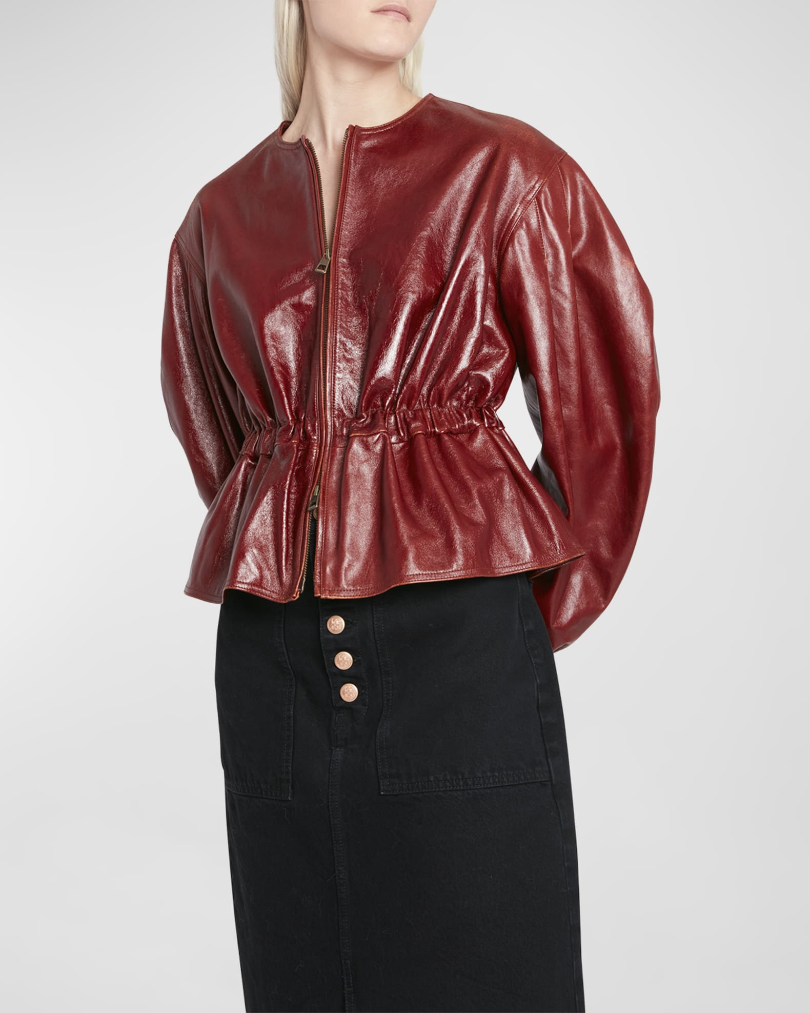 Ulla Johnson Briar Lacquered Napa Leather Peplum Jacket | Neiman Marcus
