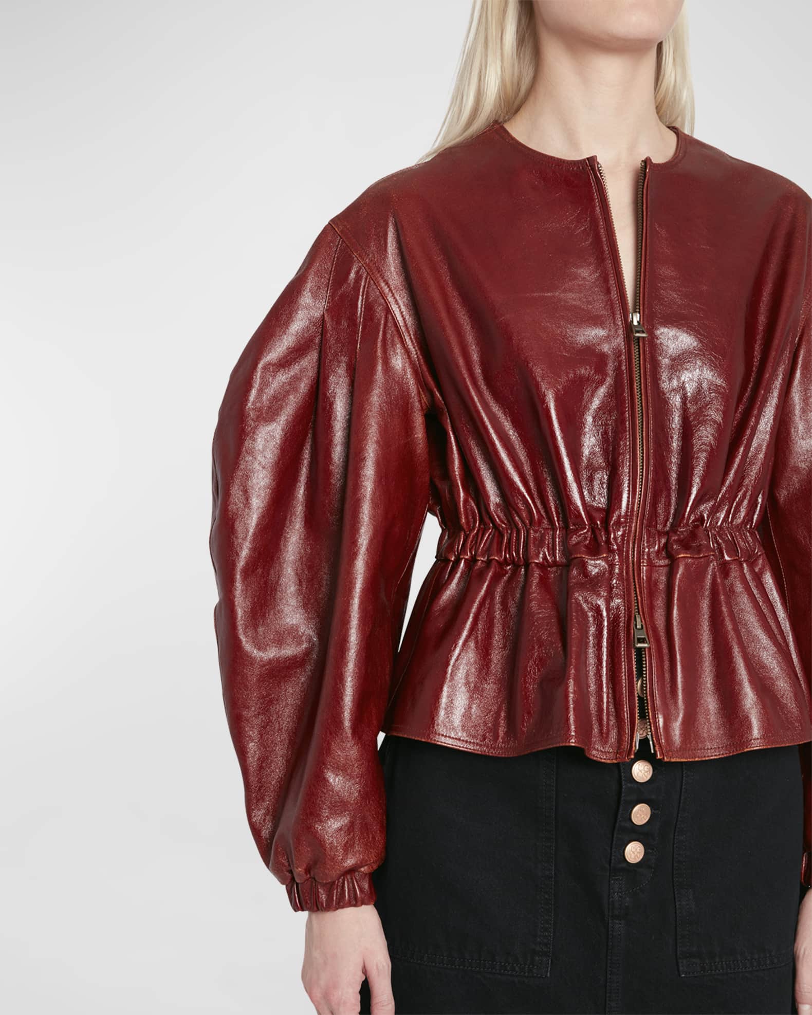Ulla Johnson Briar Lacquered Napa Leather Peplum Jacket | Neiman Marcus